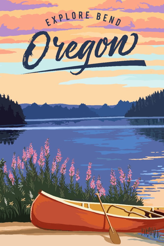 Bend, Oregon, Canoe and Lake, Explore (24x36 Giclee Gallery Art Print ...