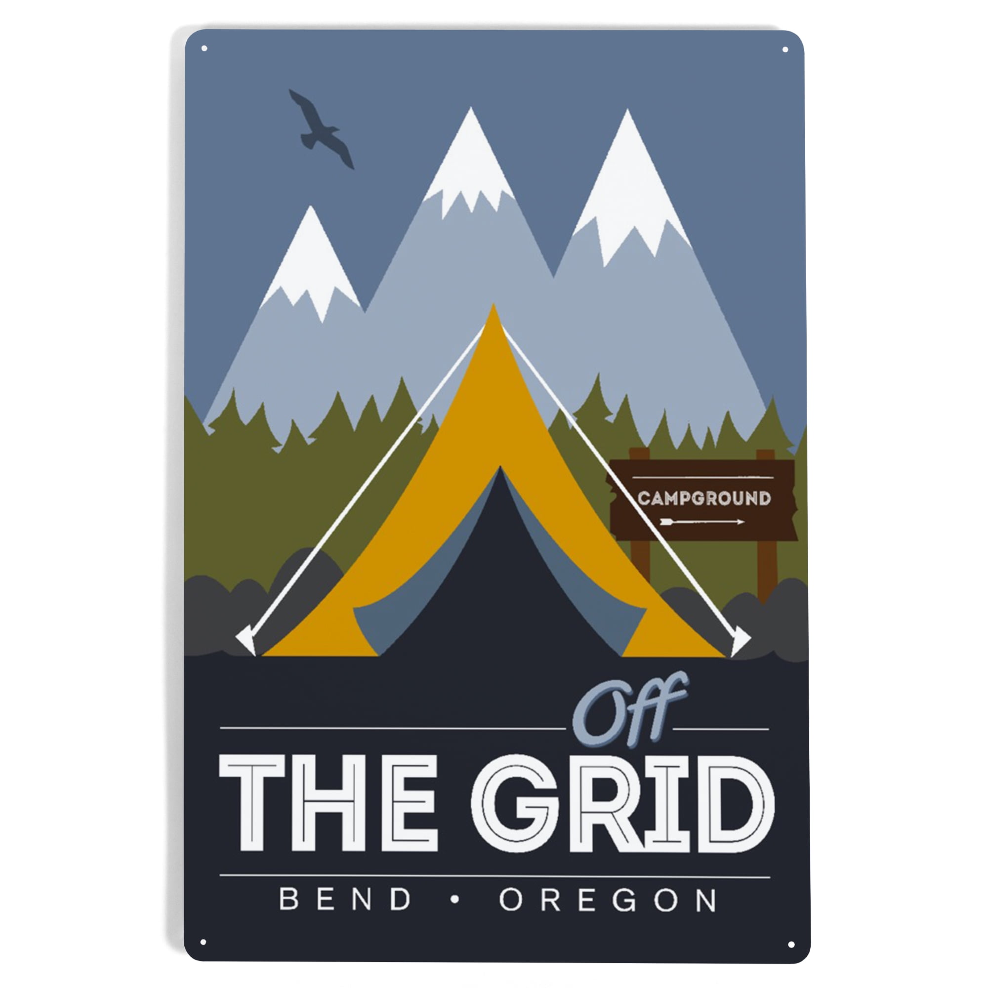 Bend, Oregon, Off the Grid, Tent, Vector (12x18 Aluminum Art, Indoor ...