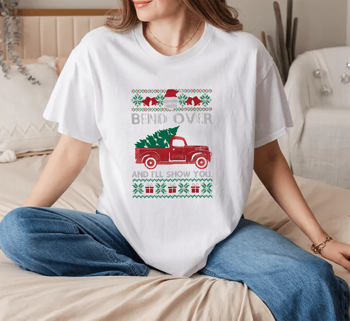 Bend Over And I’ll Show You Funny Holiday Christmas Humor Unisex T ...
