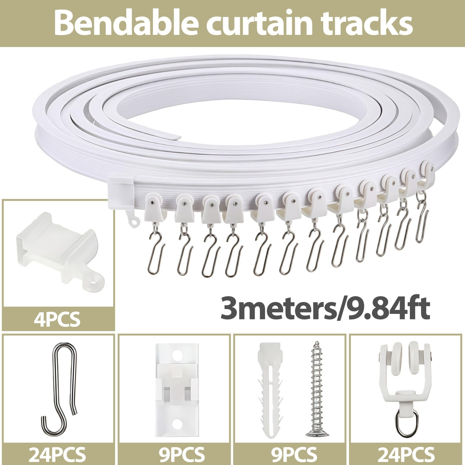 Bendable Ceiling Curtain Rod Track - 3 Meters, PVC Coated Steel ...