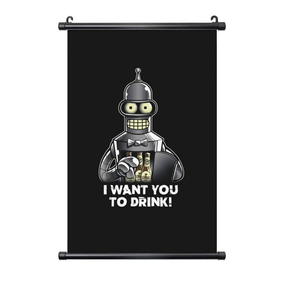 Bender Futurama Cartoon Black Plastic Shaft Hanging Poster Canvas Wall ...
