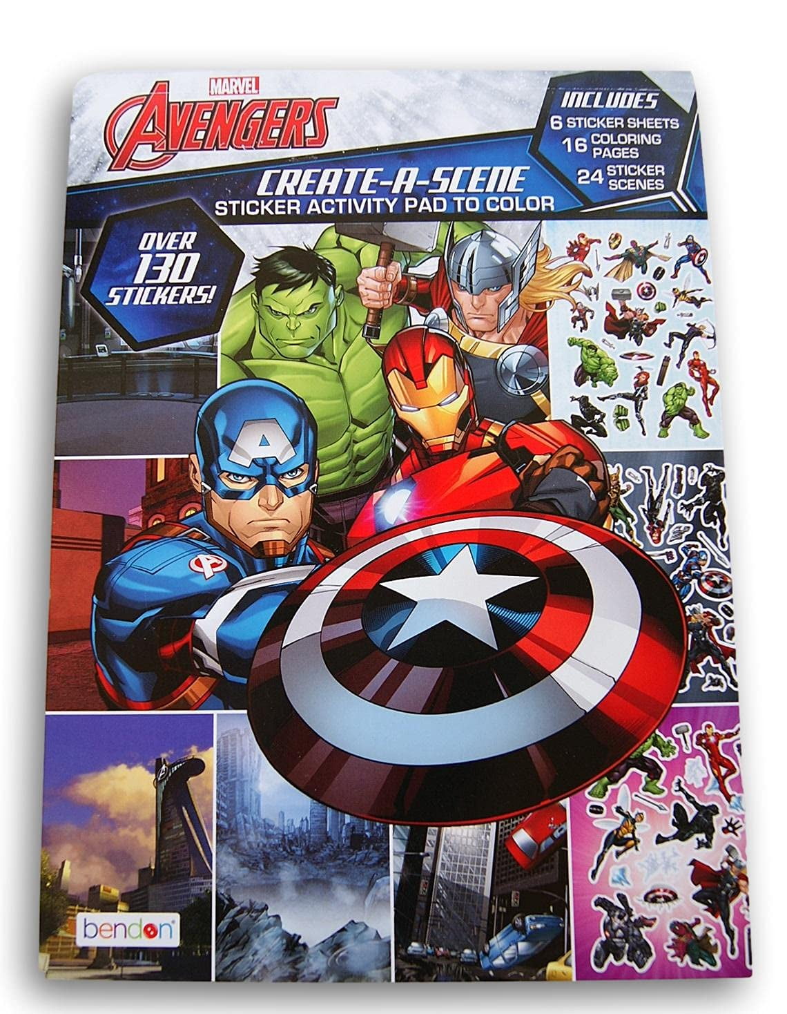 Bendon Create A Scene Sticker Pad Marvel Avengers 130 Stickers 16 ...