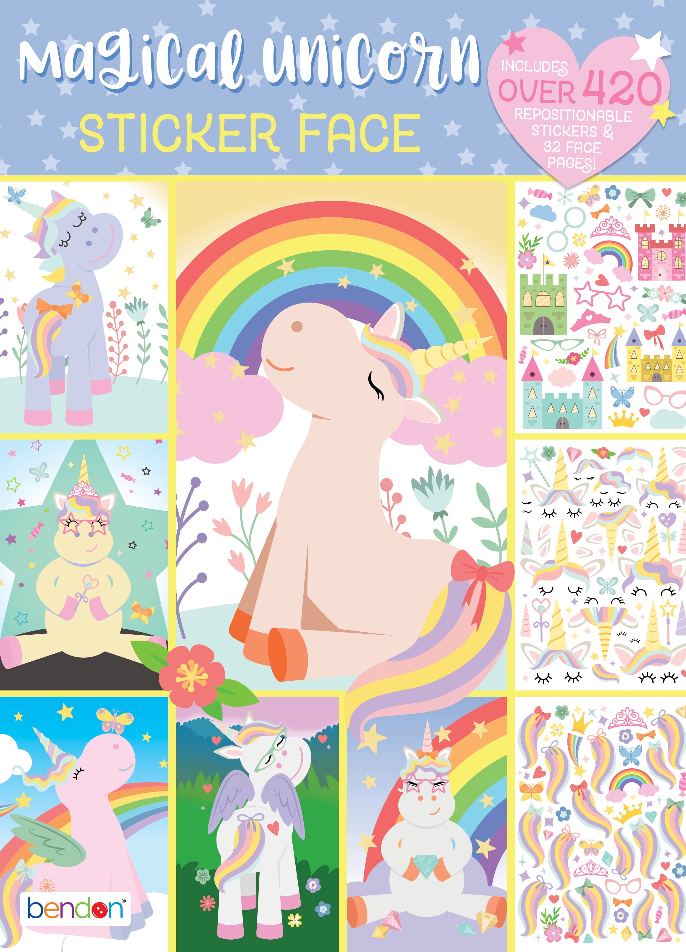 Bendon Unicorns Create a Face Sticker Book, 32 Pages, 6 Sticker Sheets ...