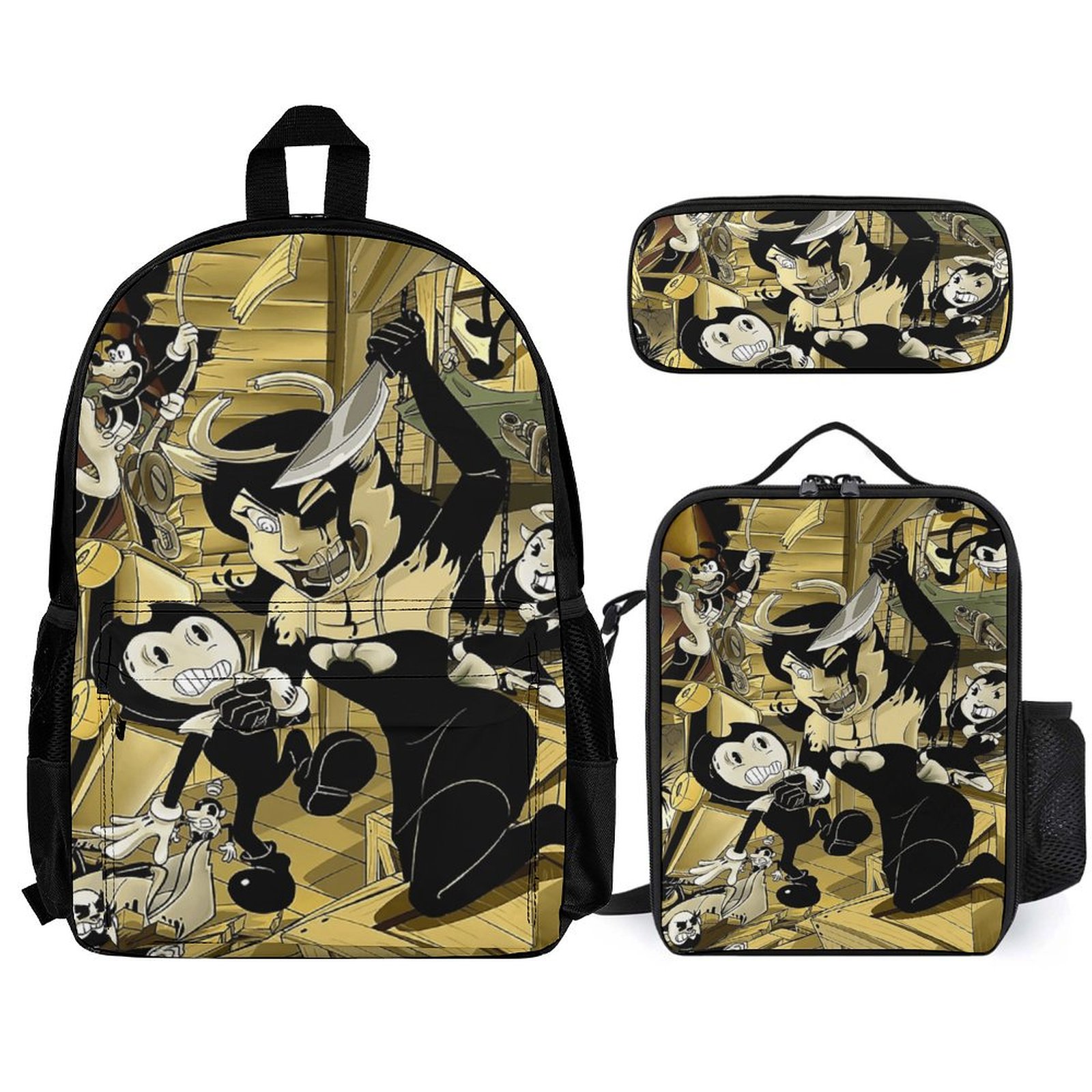 Bendy And The Ink Machine Backpacks 3 Piece Set Bookbag with Lunch Bag ...