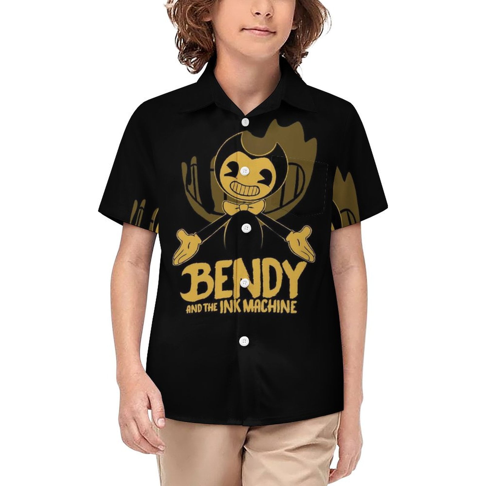 Bendy And The Ink Machine Boy's Button Down Hawaiian Shirt Short Sleeve ...