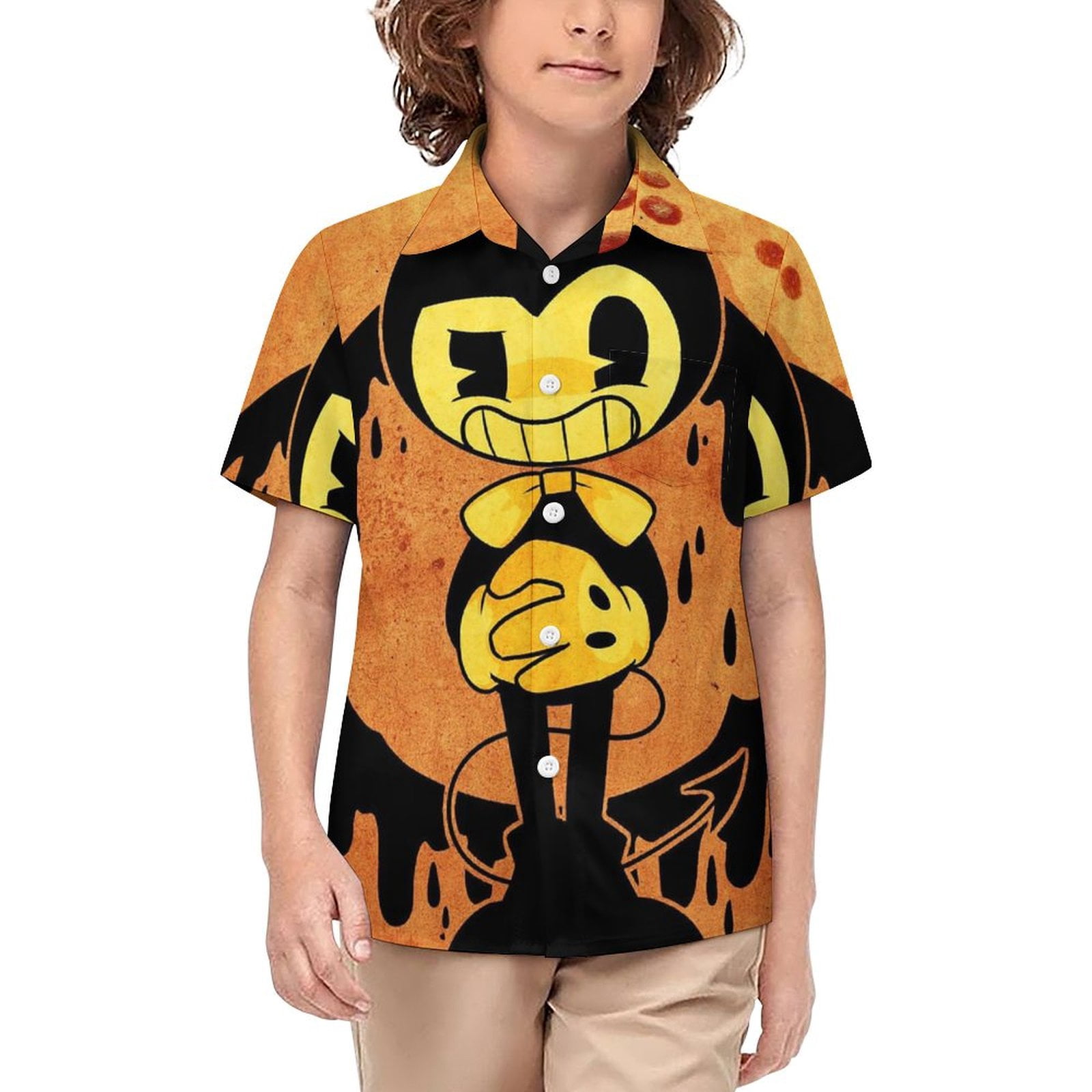 Bendy And The Ink Machine Boy's Button Down Hawaiian Shirt Short Sleeve ...