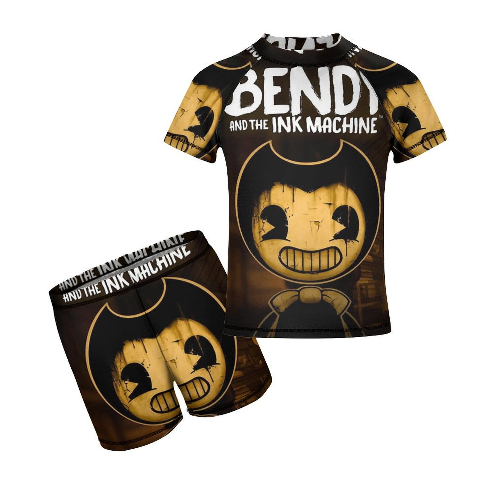 Bendy And The Ink Machine Boys 2-Piece Swimsuit Set, Short Sleeve Rash ...