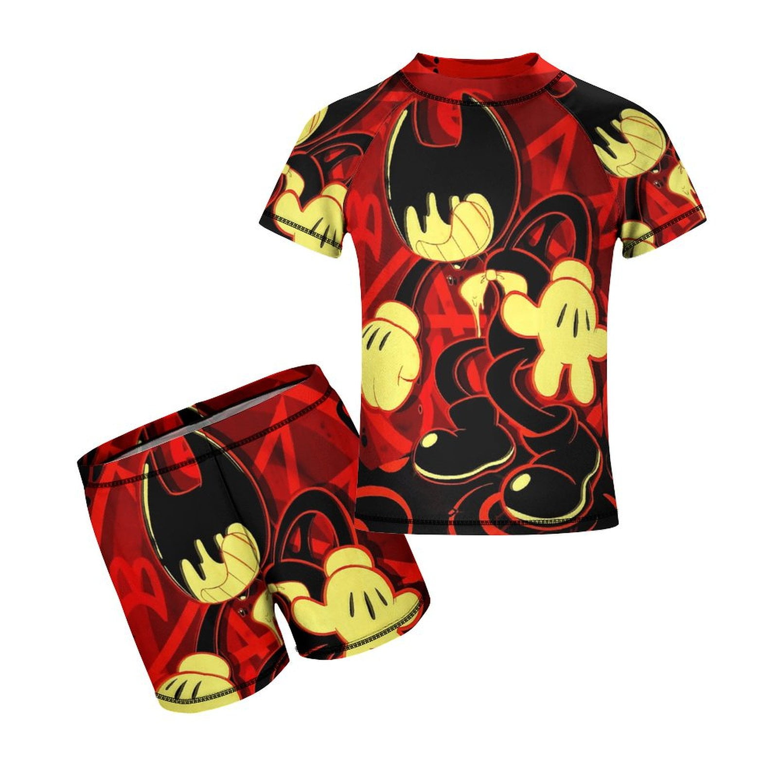 Bendy And The Ink Machine Boys 2-Piece Swimsuit Set, Short Sleeve Rash ...
