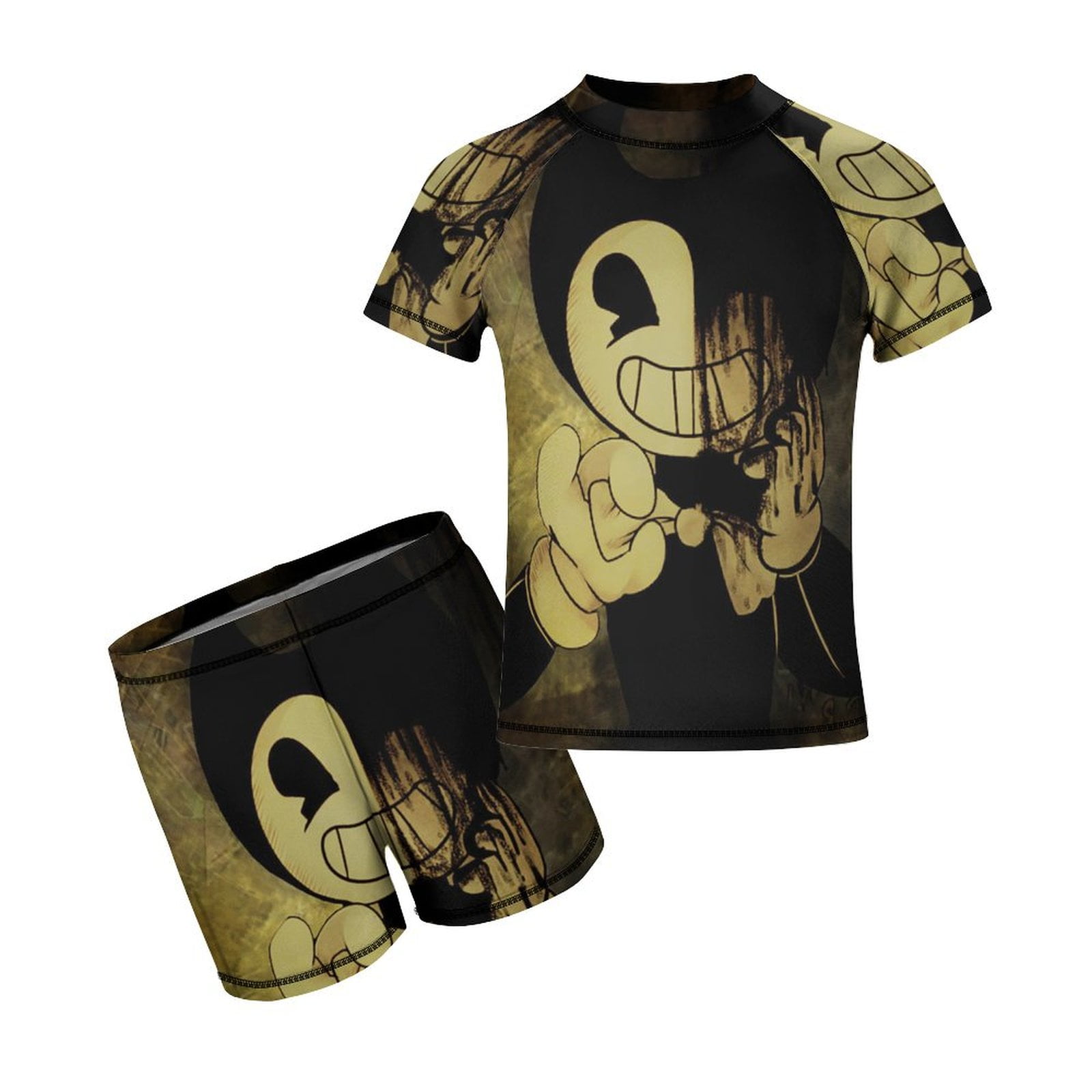Bendy And The Ink Machine Boys 2-Piece Swimsuit Set, Short Sleeve Rash ...