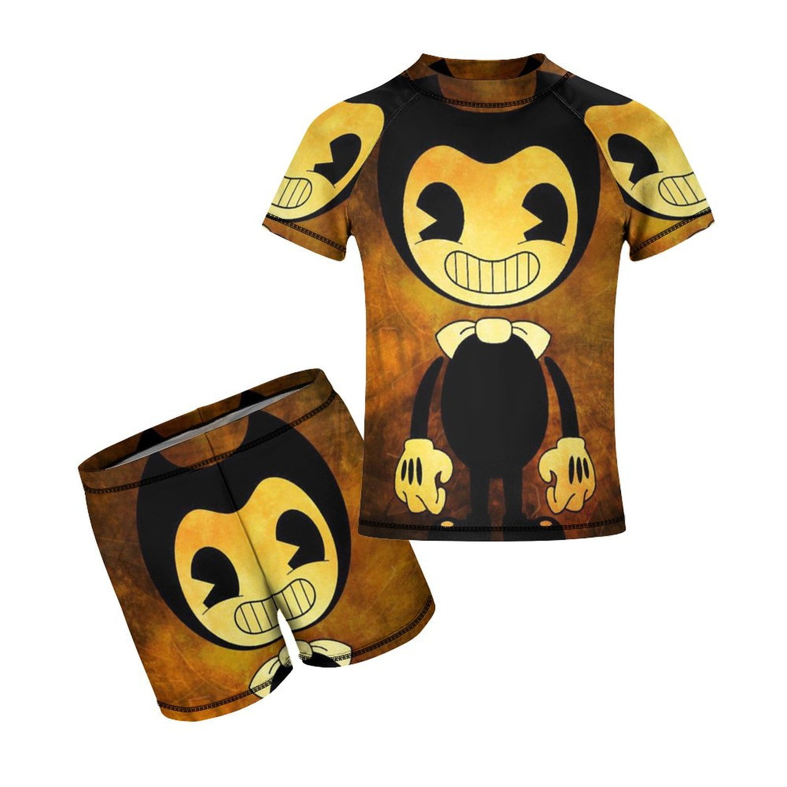 Bendy And The Ink Machine Boys 2-Piece Swimsuit Set, Short Sleeve Rash ...