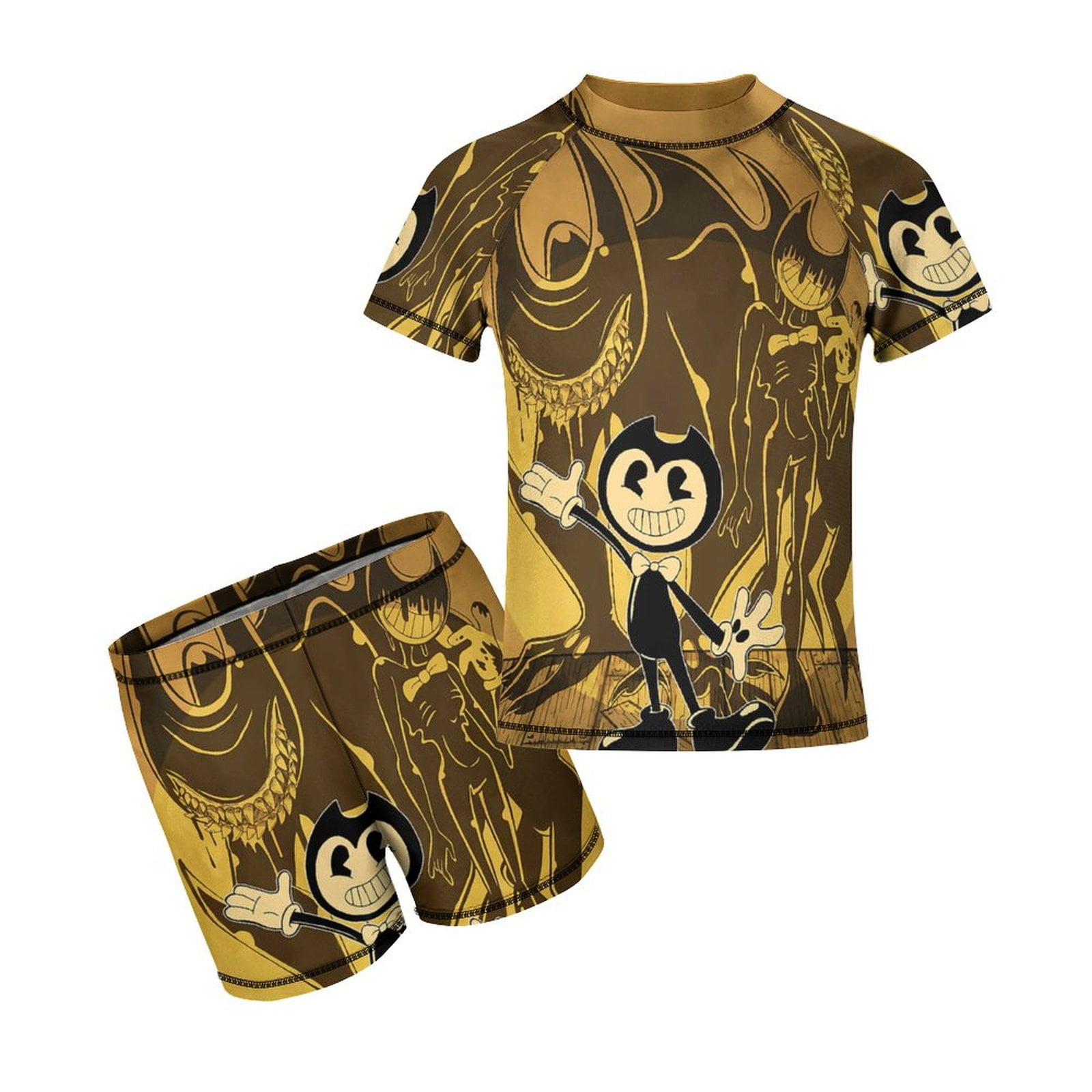 Bendy And The Ink Machine Boys 2-Piece Swimsuit Set, Short Sleeve Rash ...