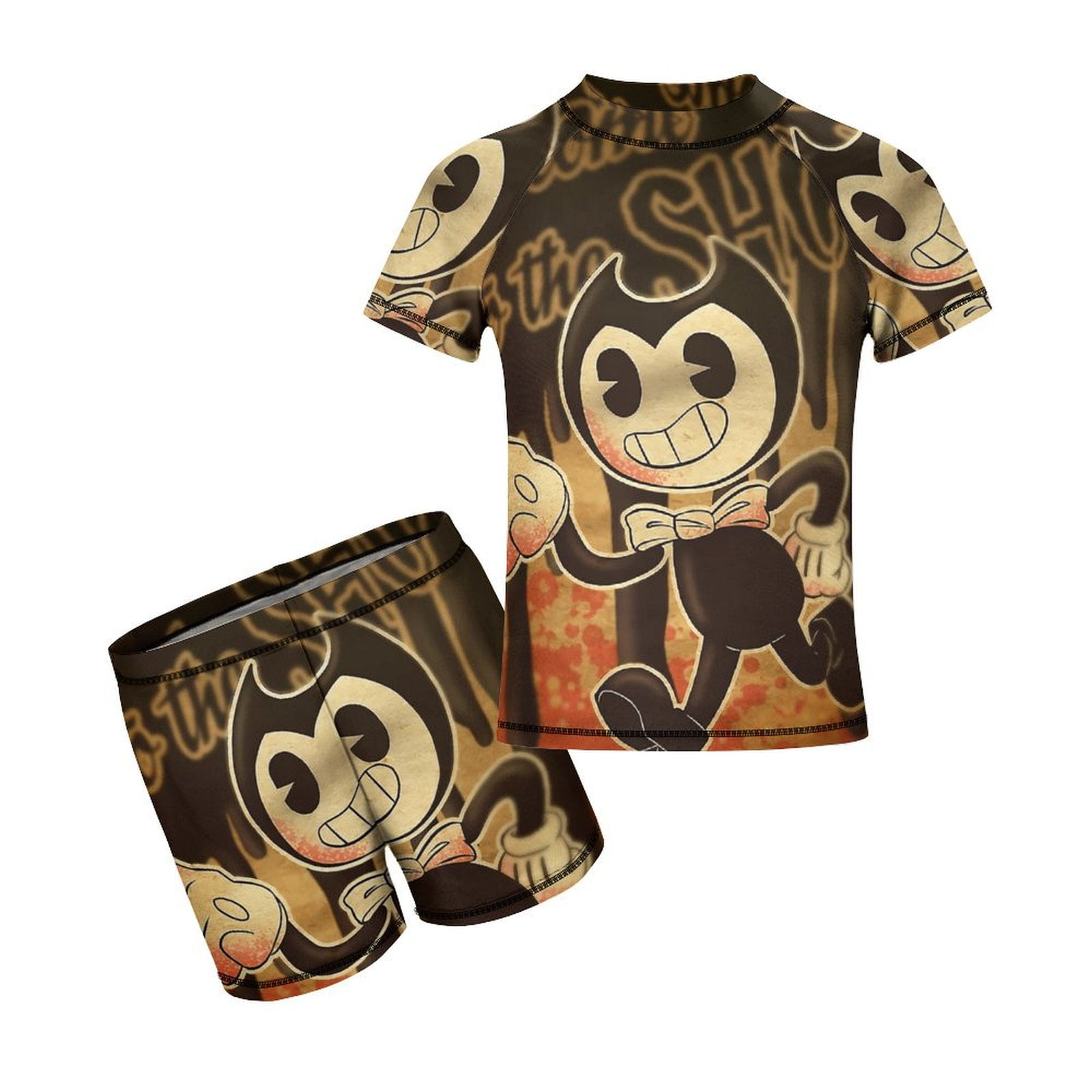 Bendy And The Ink Machine Boys 2-Piece Swimsuit Set, Short Sleeve Rash ...