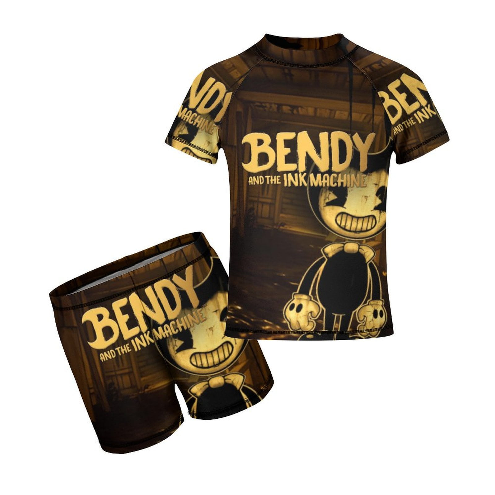 Bendy And The Ink Machine Boys 2-Piece Swimsuit Set, Short Sleeve Rash ...