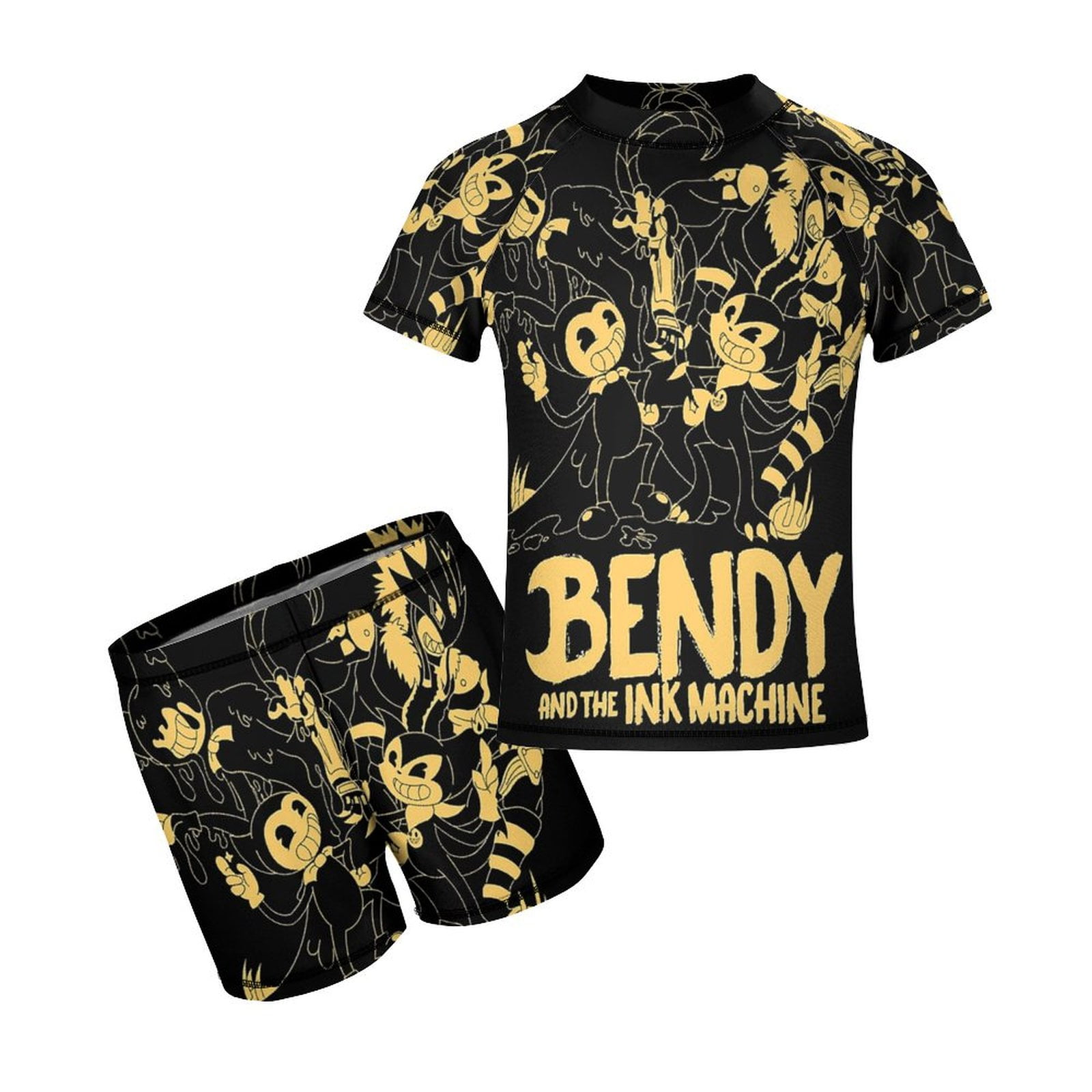 Bendy And The Ink Machine Boys 2-Piece Swimsuit Set, Short Sleeve Rash ...