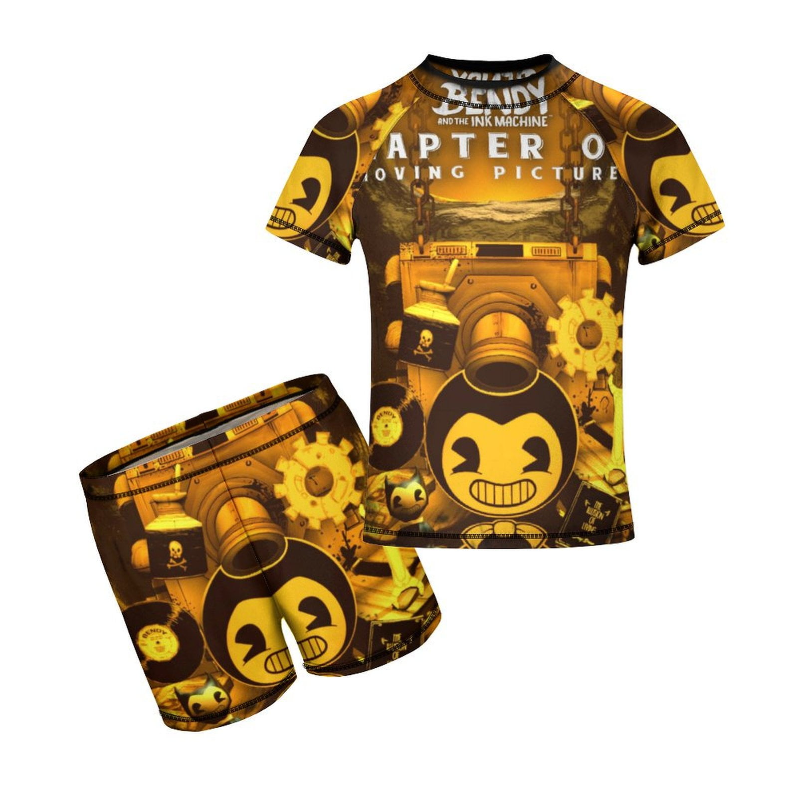 Bendy And The Ink Machine Boys 2-Piece Swimsuit Set, Short Sleeve Rash ...