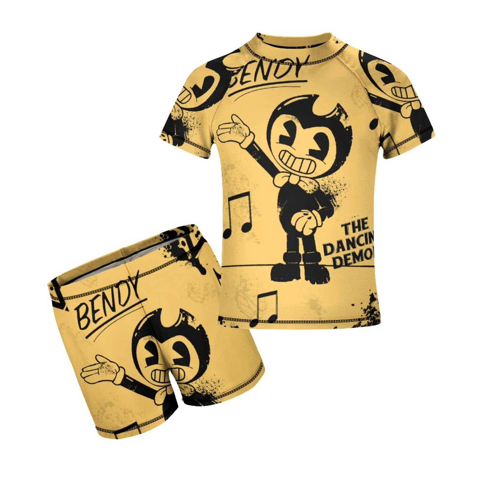 Bendy And The Ink Machine Boys 2-Piece Swimsuit Set, Short Sleeve Rash ...
