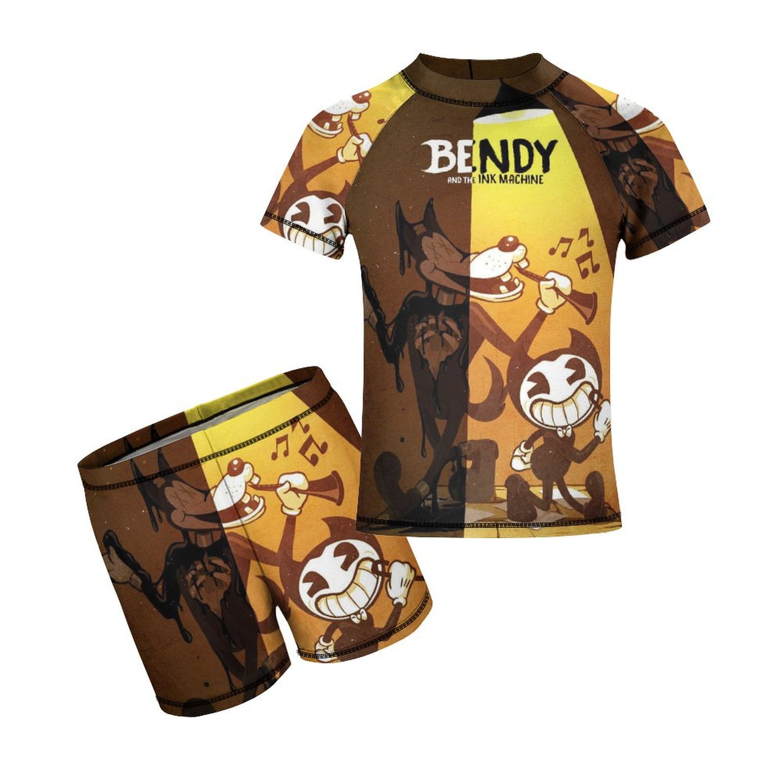 Bendy And The Ink Machine Boys 2-Piece Swimsuit Set, Short Sleeve Rash ...