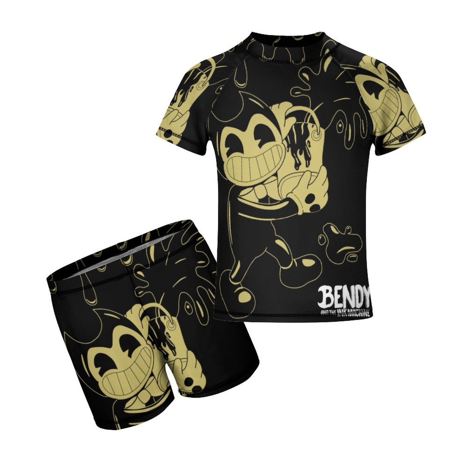 Bendy And The Ink Machine Boys 2-Piece Swimsuit Set, Short Sleeve Rash ...