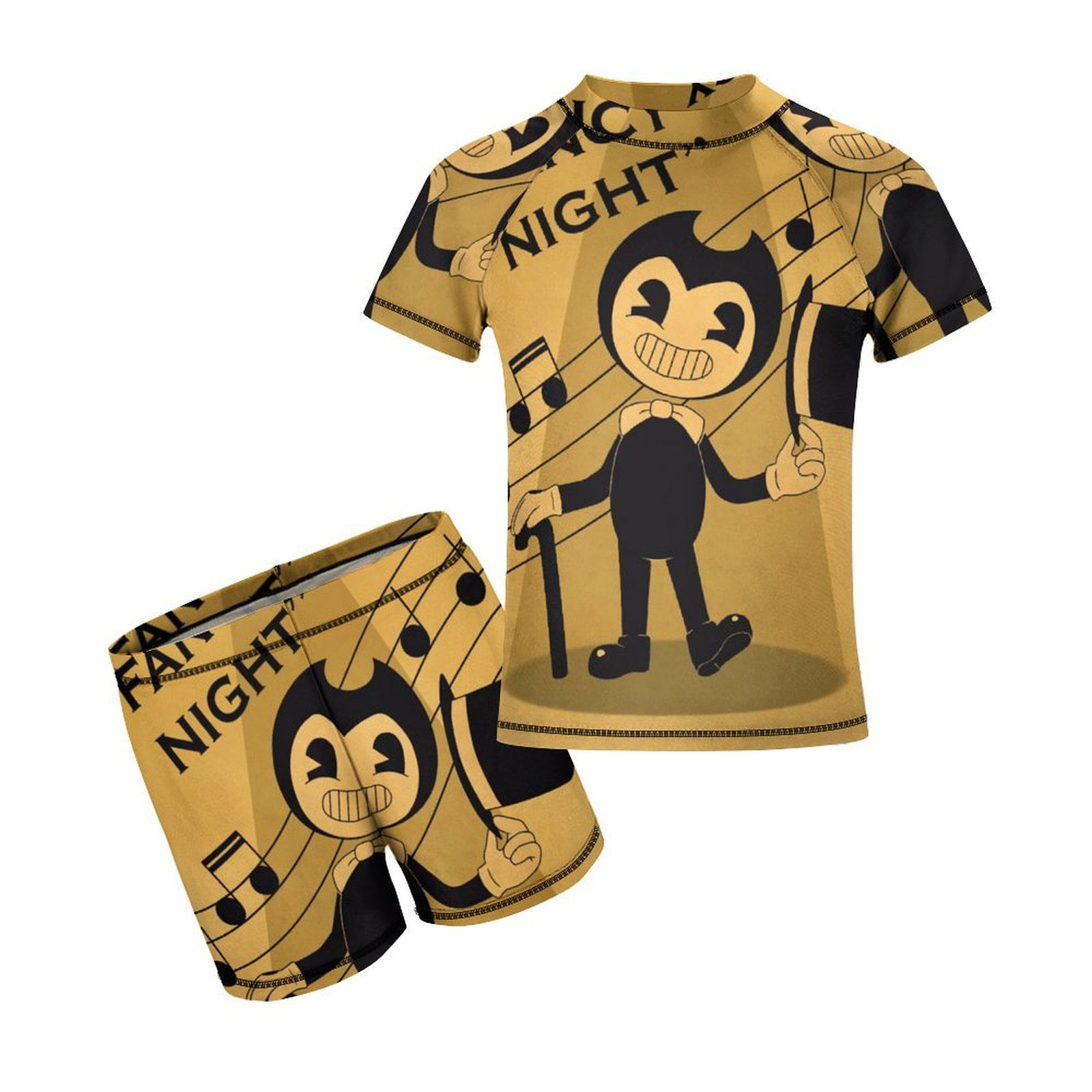 Bendy And The Ink Machine Boys 2-Piece Swimsuit Set, Short Sleeve Rash ...