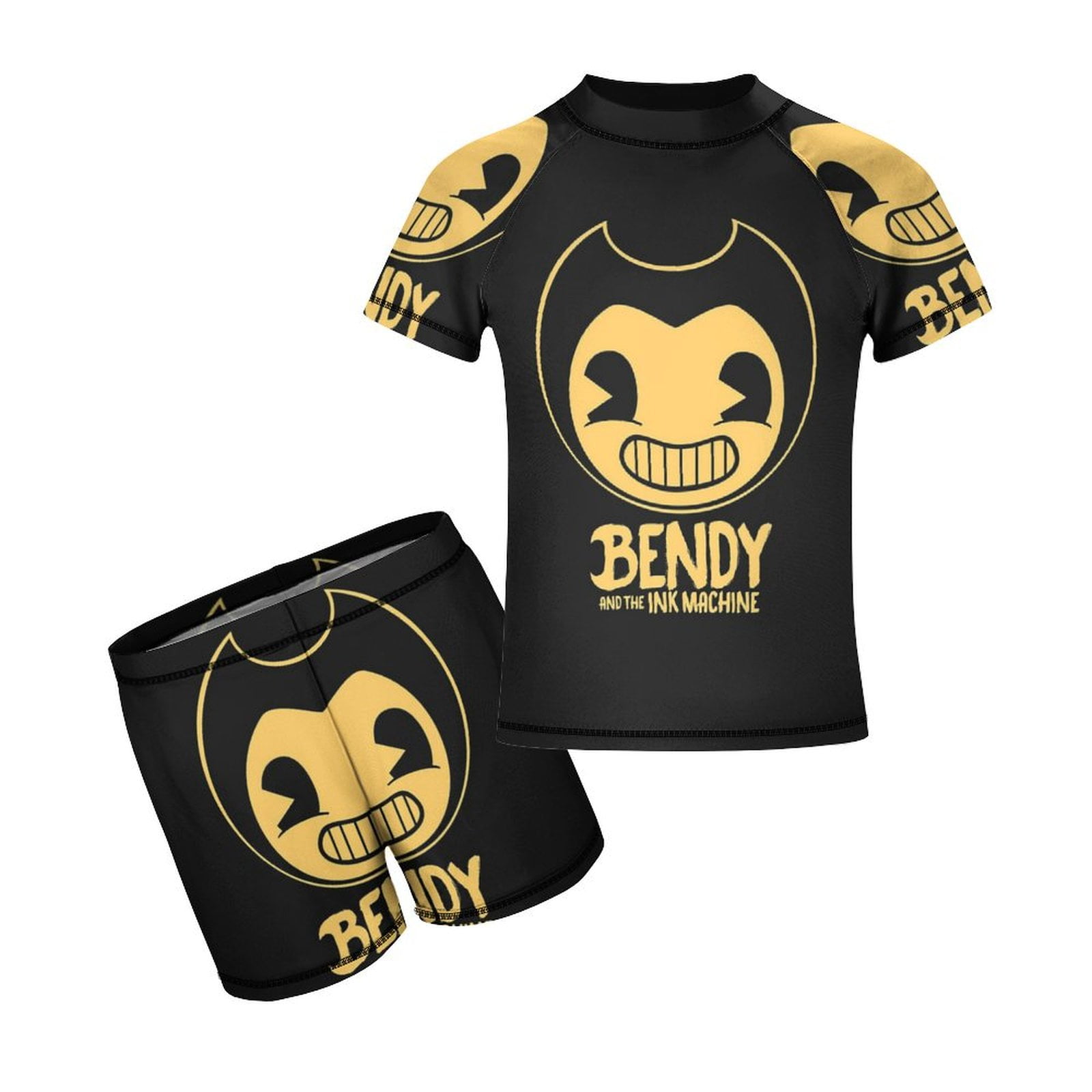 Bendy And The Ink Machine Boys 2-Piece Swimsuit Set, Short Sleeve Rash ...