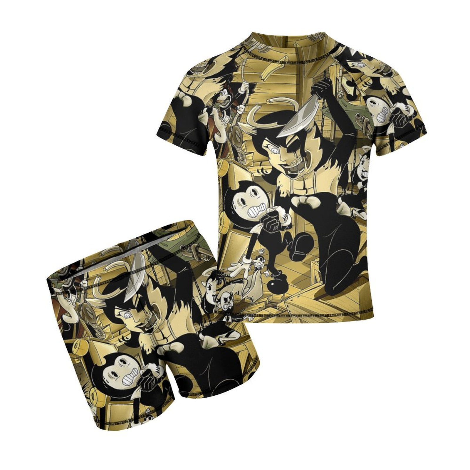 Bendy And The Ink Machine Boys 2-Piece Swimsuit Set, Short Sleeve Rash ...