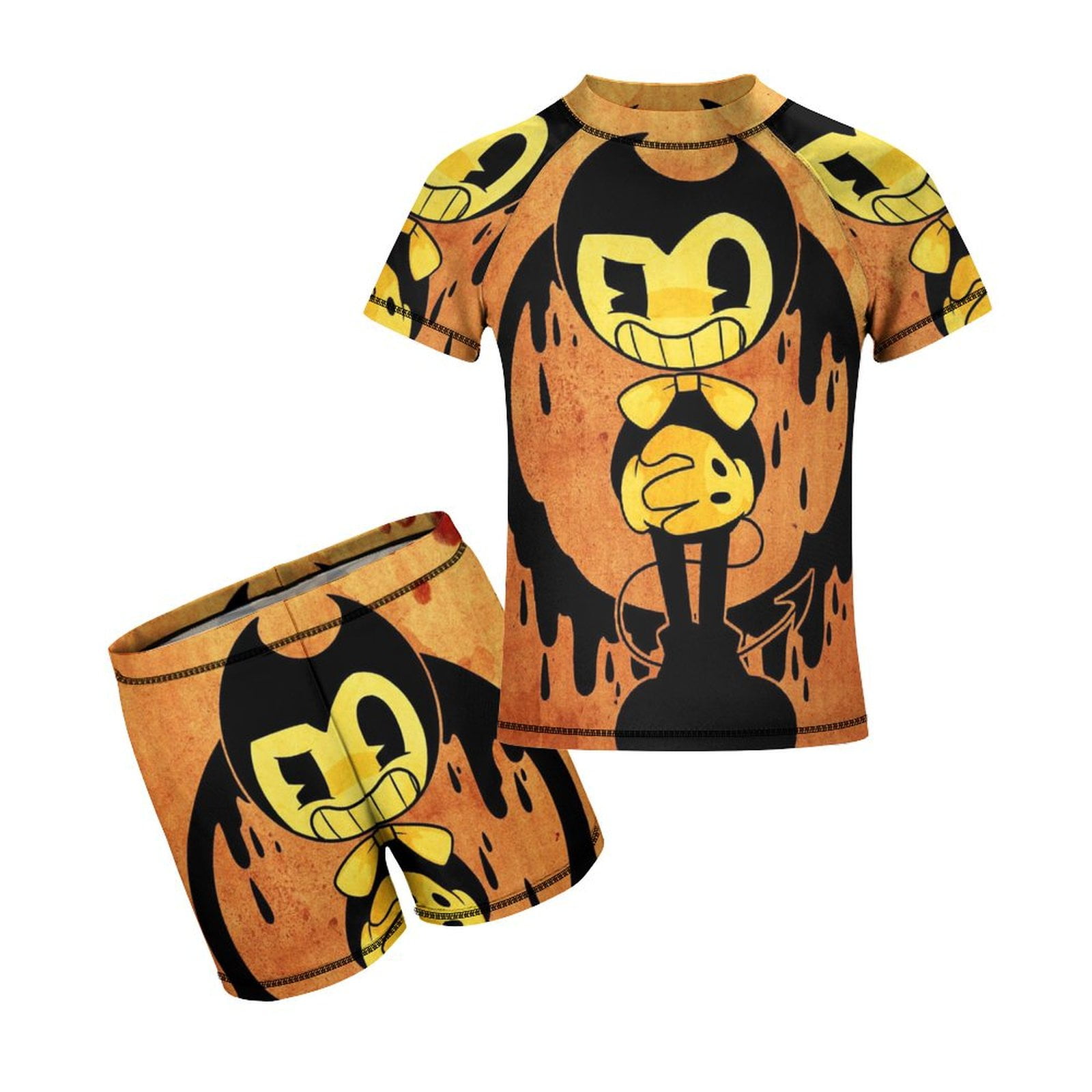 Bendy And The Ink Machine Boys 2-Piece Swimsuit Set, Short Sleeve Rash ...