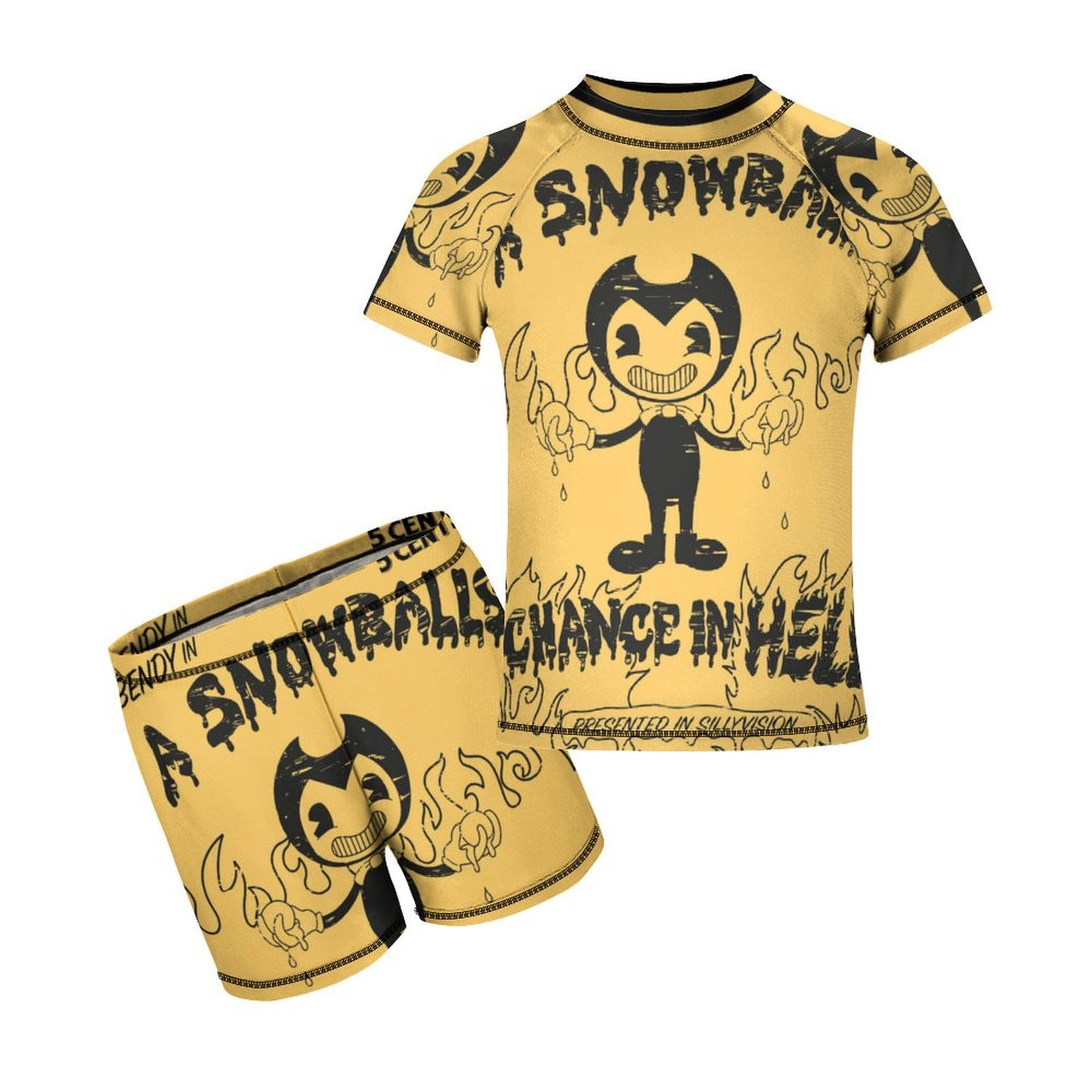 Bendy And The Ink Machine Boys 2-Piece Swimsuit Set, Short Sleeve Rash ...