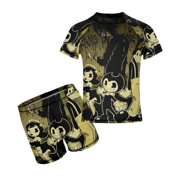 Bendy And The Ink Machine Boys 2-Piece Swimsuit Set, Short Sleeve Rash ...