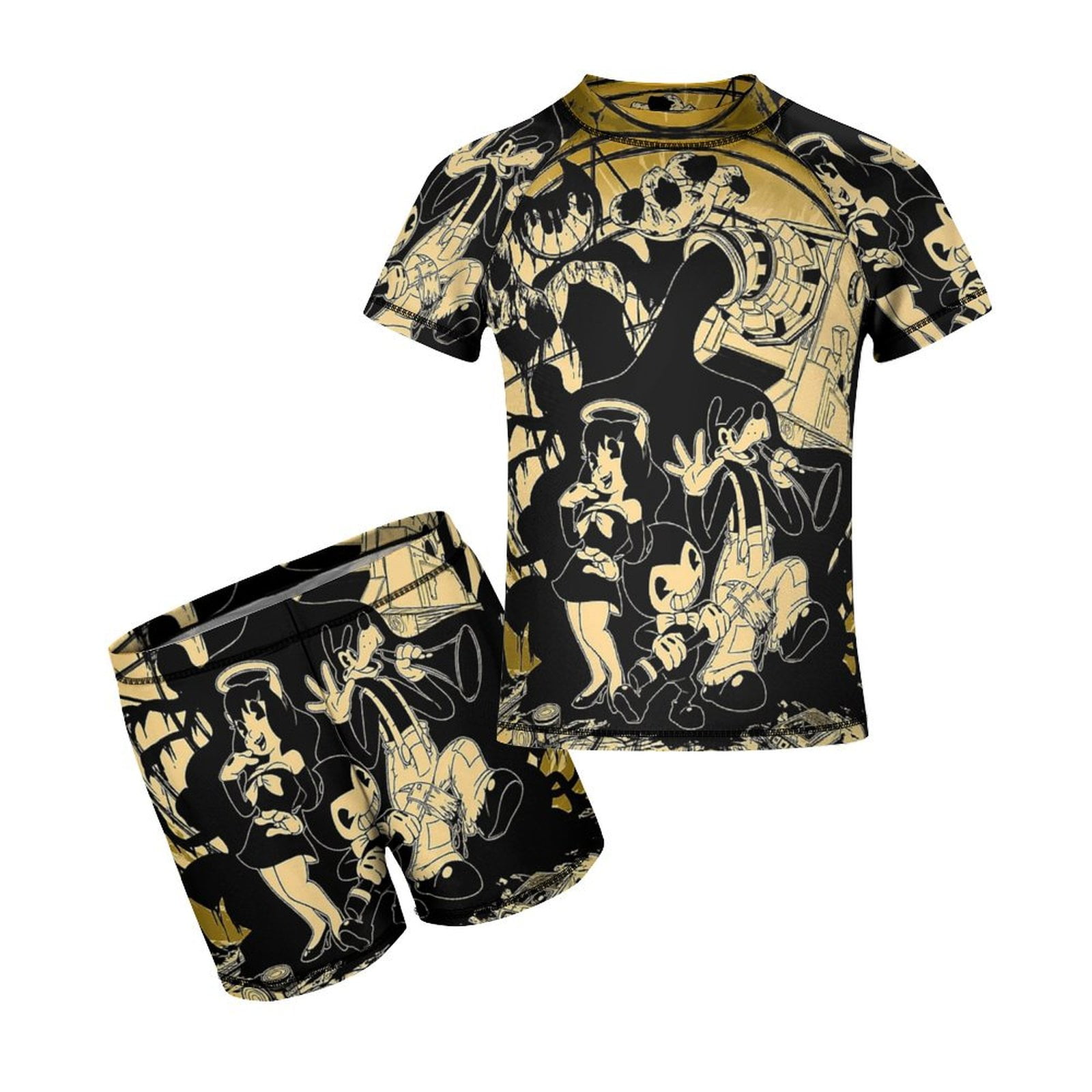 Bendy And The Ink Machine Boys 2-Piece Swimsuit Set, Short Sleeve Rash ...