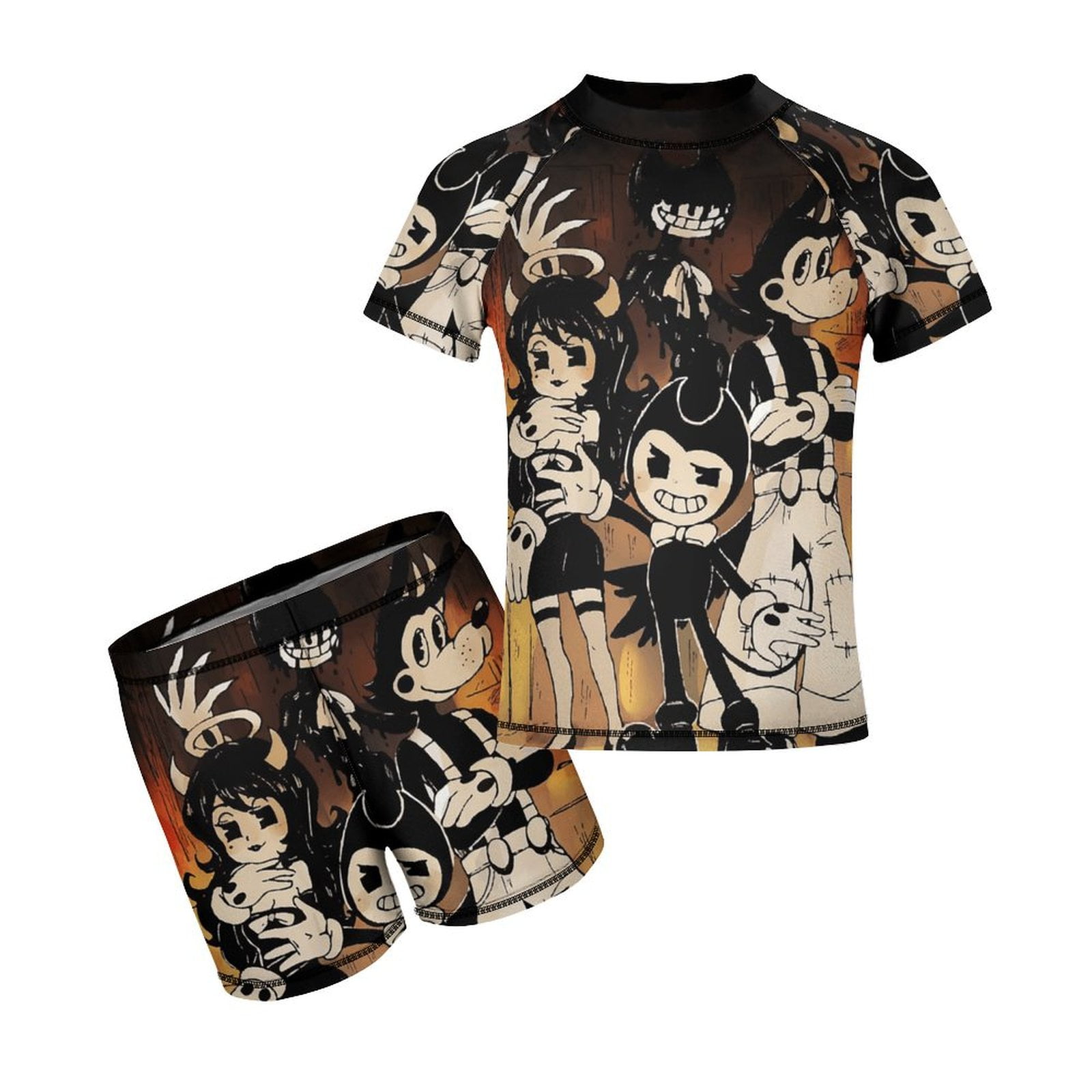 Bendy And The Ink Machine Boys 2-Piece Swimsuit Set, Short Sleeve Rash ...