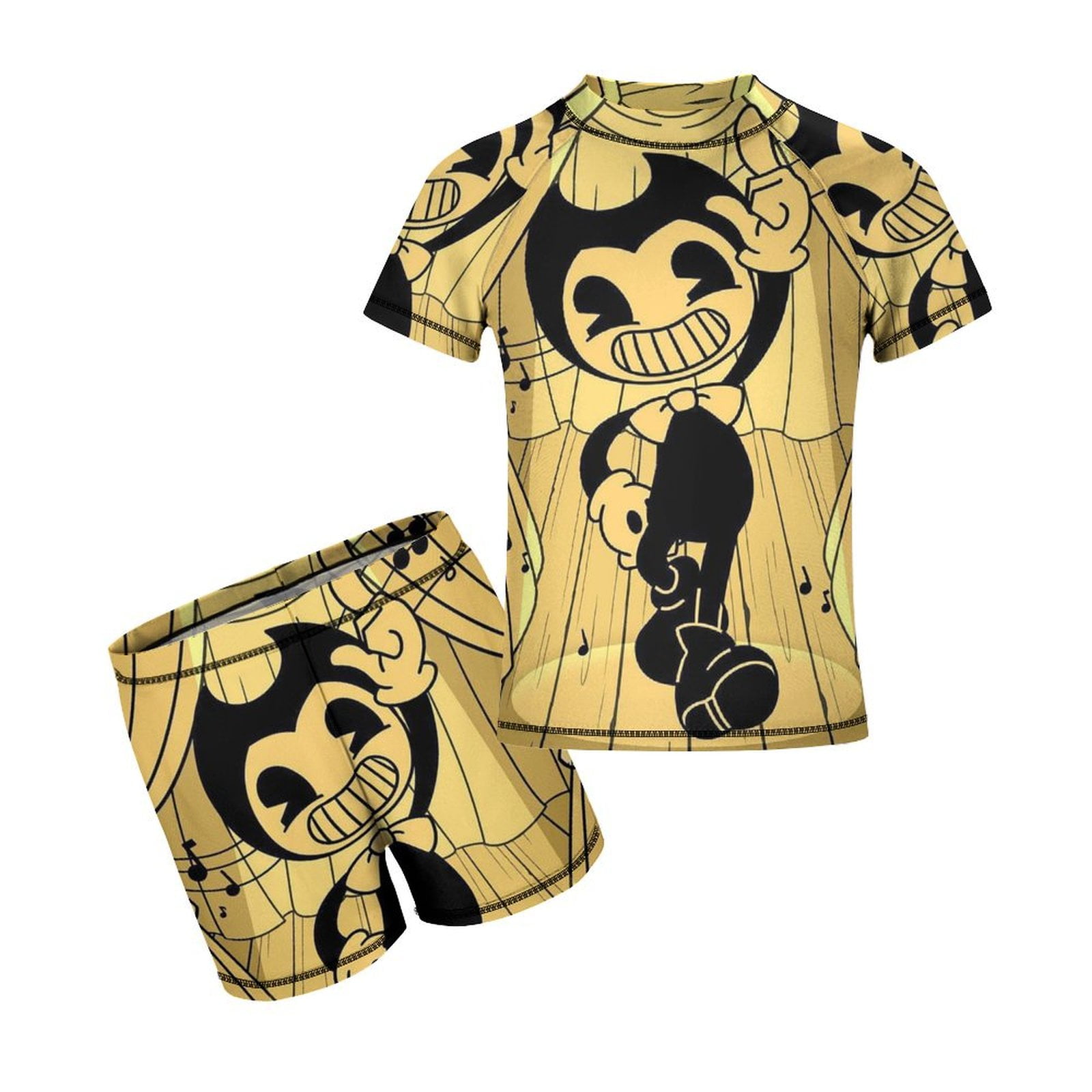 Bendy And The Ink Machine Boys 2-Piece Swimsuit Set, Short Sleeve Rash ...