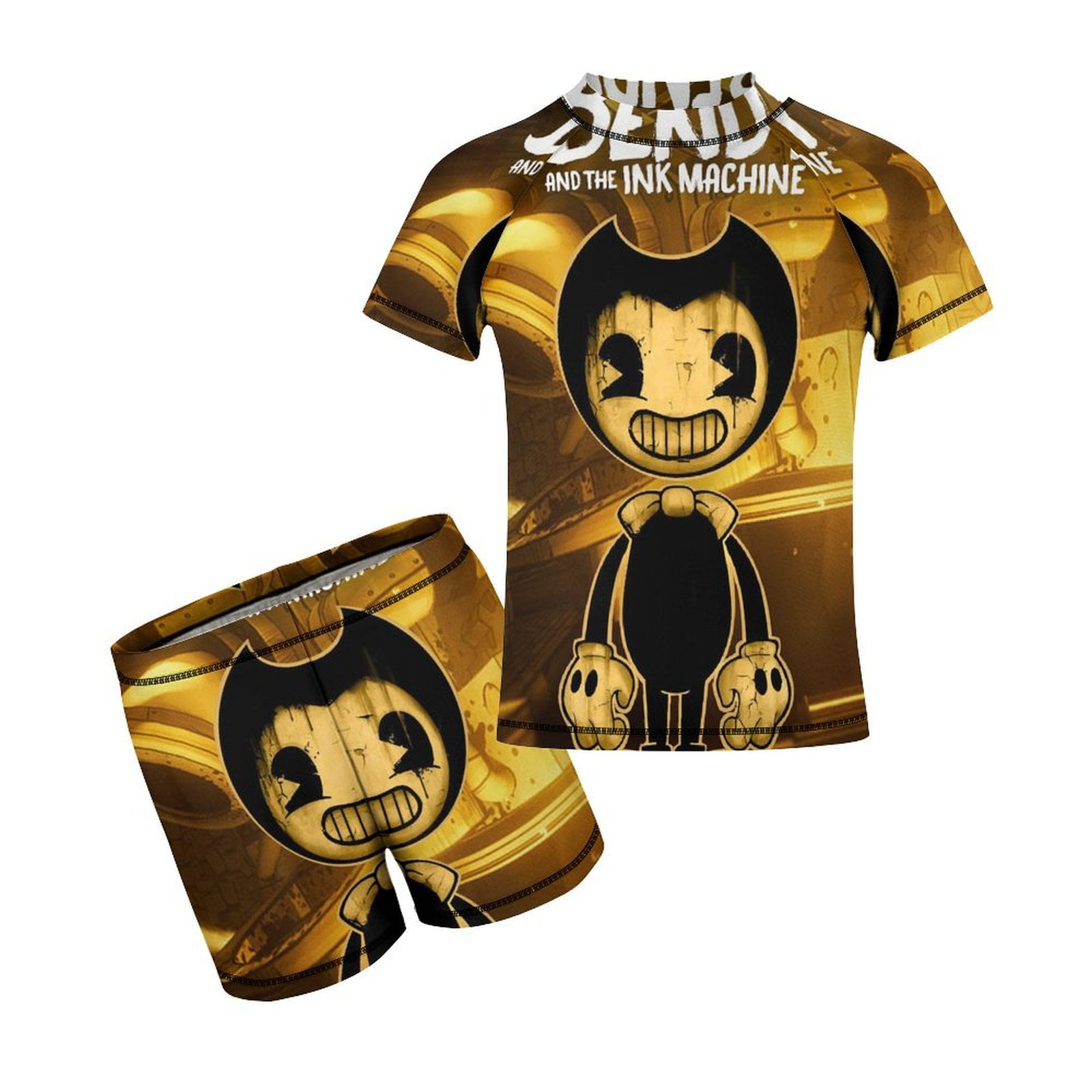Bendy And The Ink Machine Boys Rash Guard Set 2 Piece Swimsuits Short ...