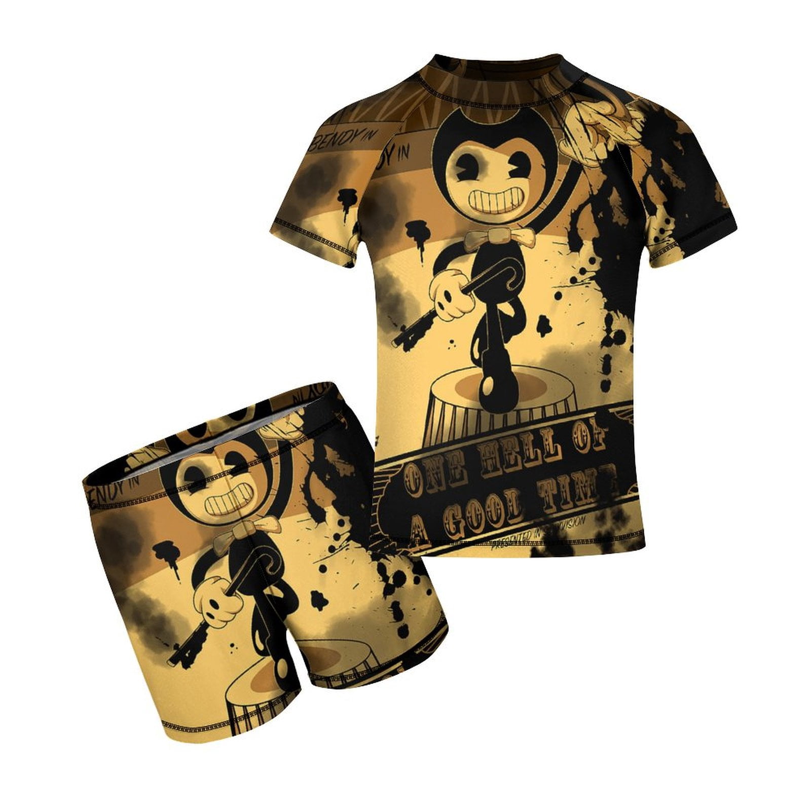Bendy And The Ink Machine Boys Rash Guard Set 2 Piece Swimsuits Short ...