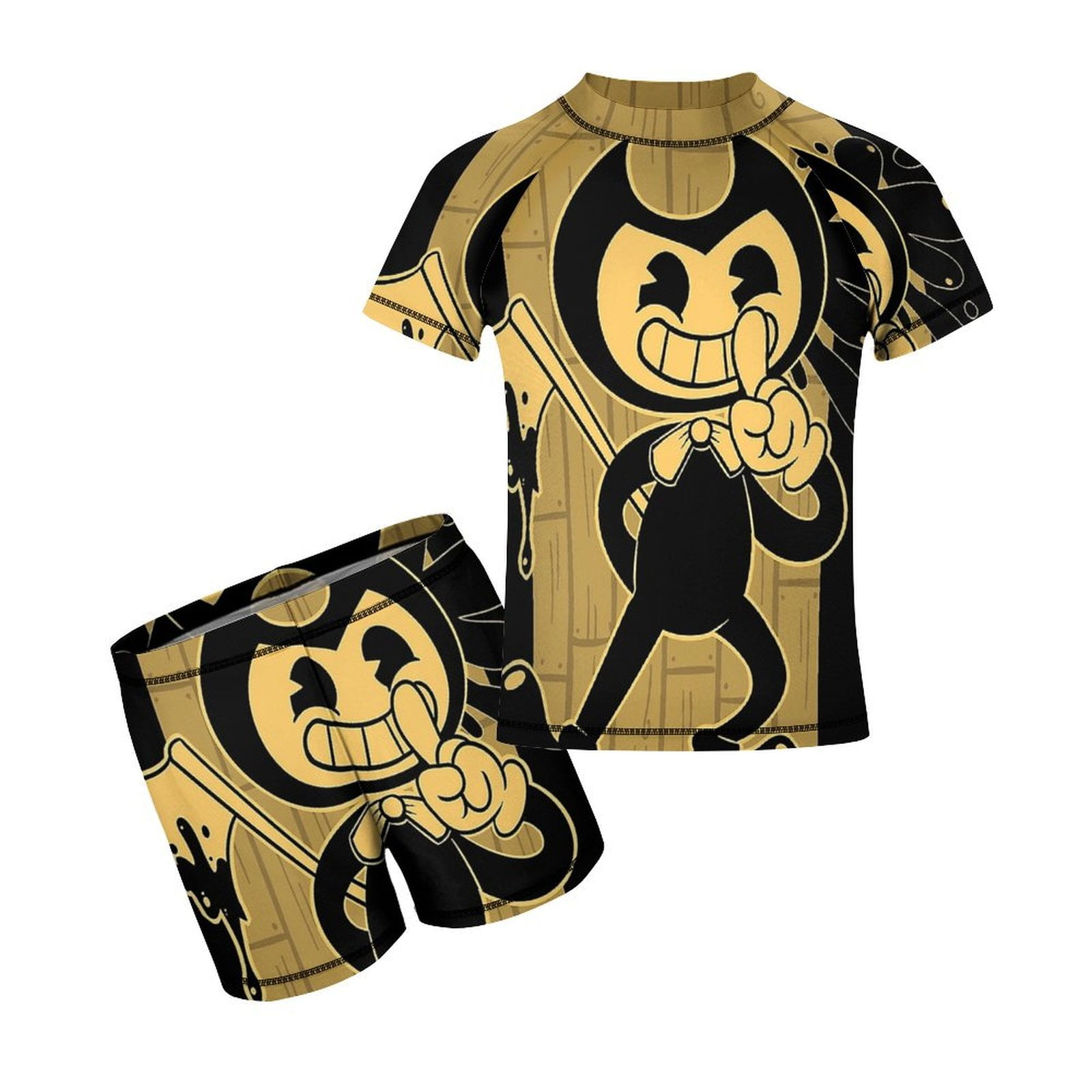Bendy And The Ink Machine Boys Rash Guard Set 2 Piece Swimsuits Short Sleeve Bathing Suits with ...