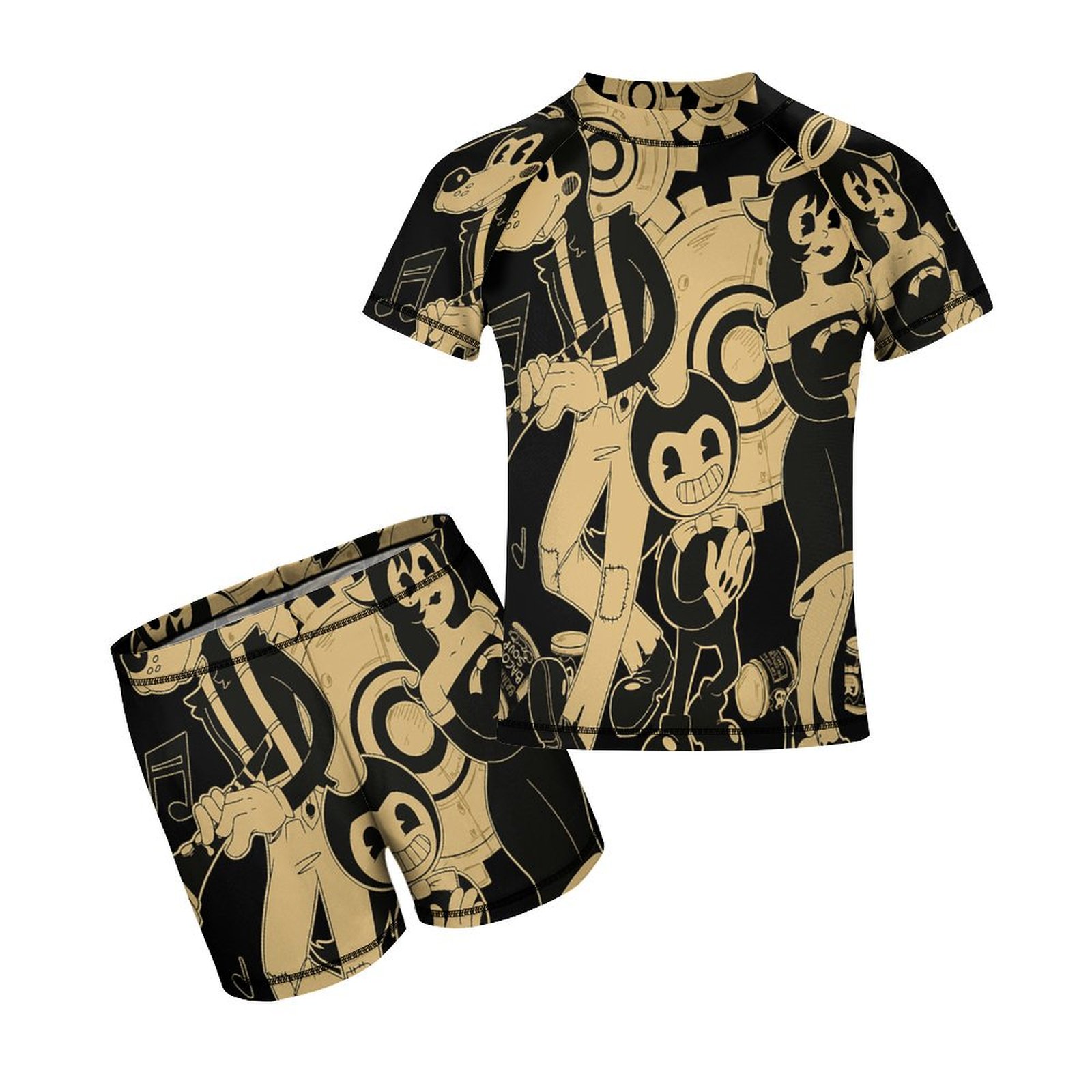 Bendy And The Ink Machine Boys Rash Guard Set 2 Piece Swimsuits Short ...