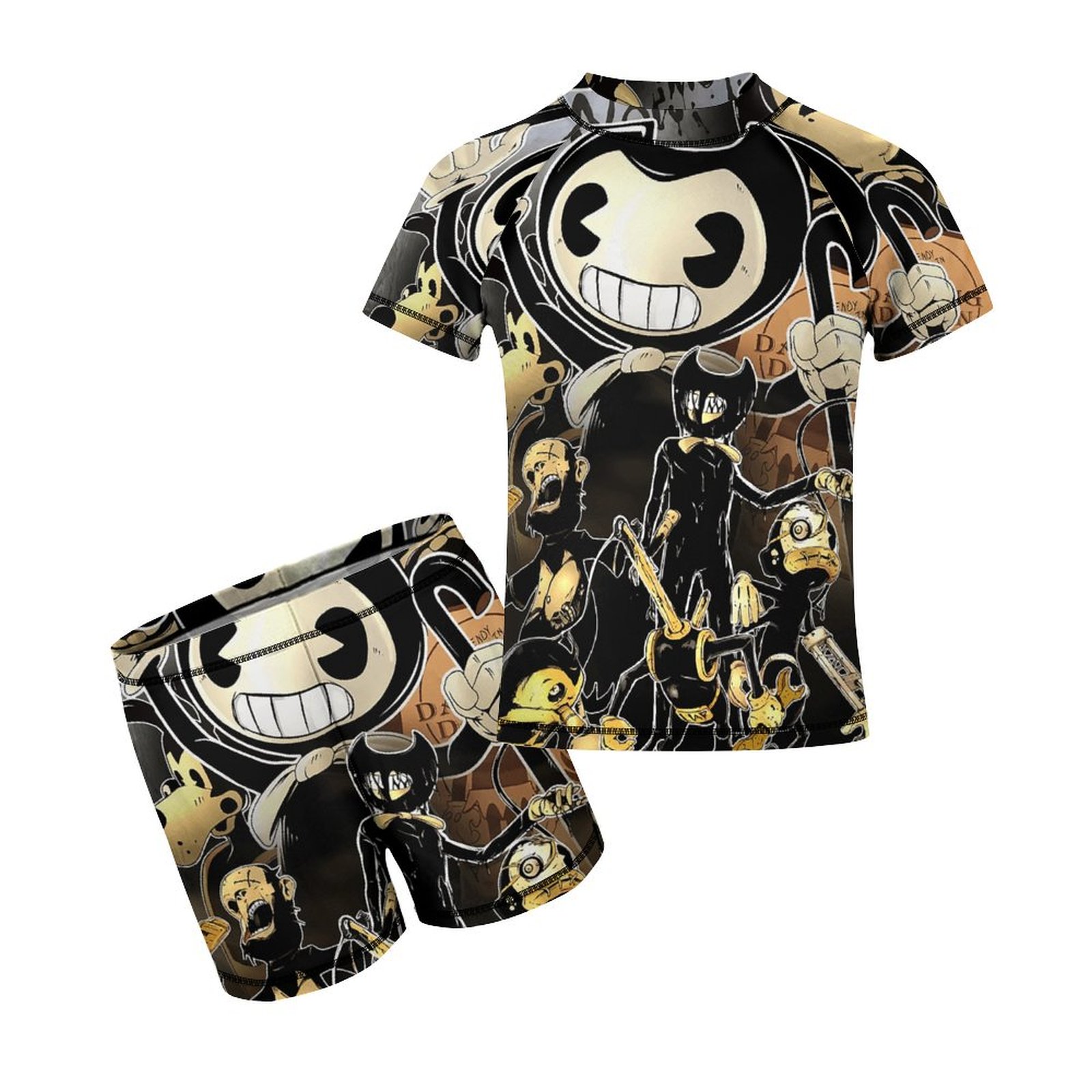 Bendy And The Ink Machine Boys Rash Guard Set 2 Piece Swimsuits Short ...