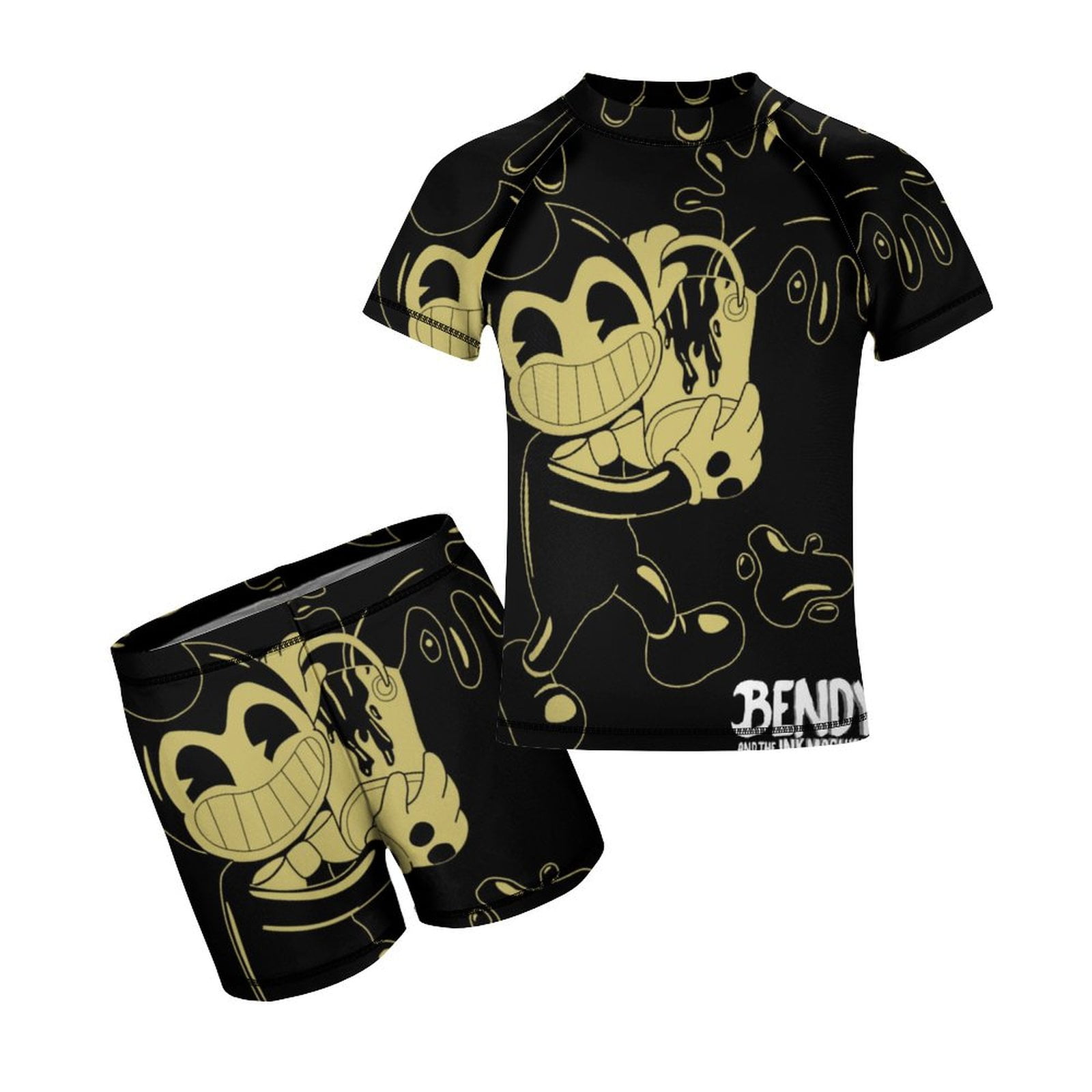 Bendy And The Ink Machine Boys Rash Guard Set 2 Piece Swimsuits Short ...