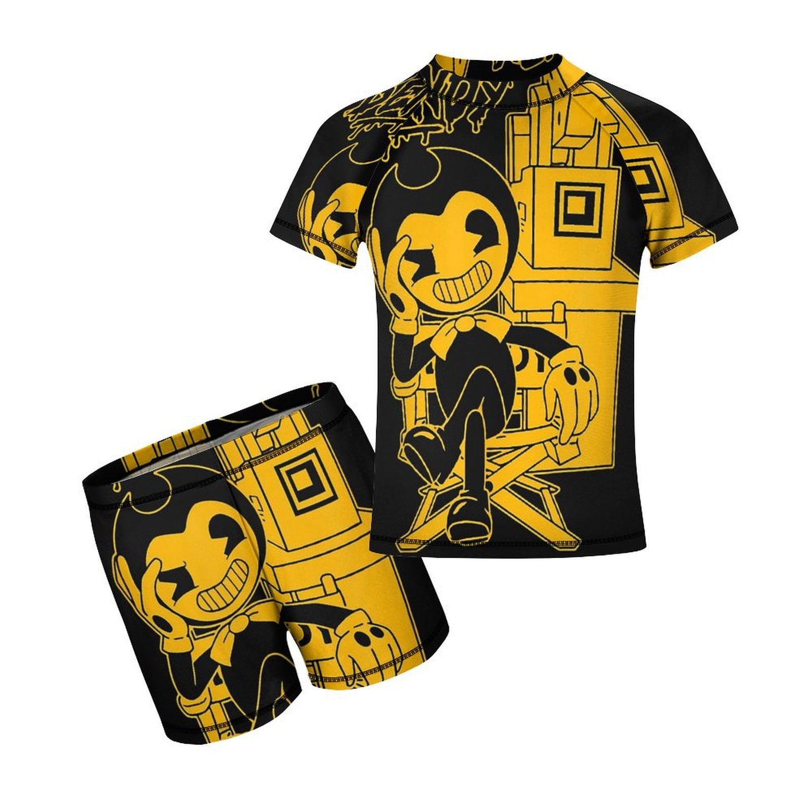 Bendy And The Ink Machine Boys Rash Guard Set 2 Piece Swimsuits Short ...