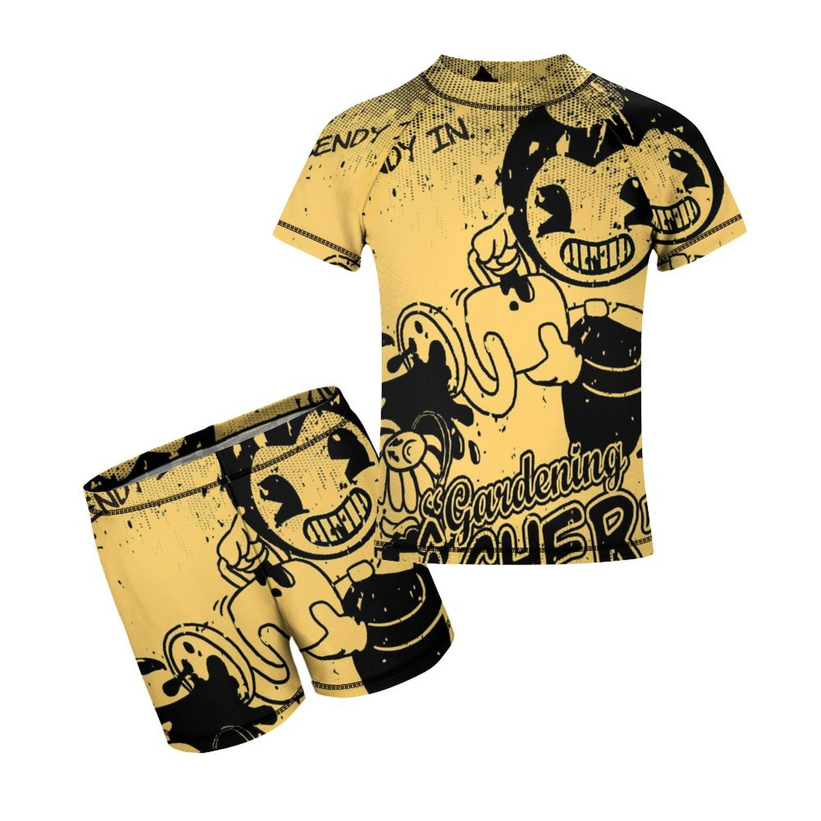Bendy And The Ink Machine Boys Rash Guard Set 2 Piece Swimsuits Short ...