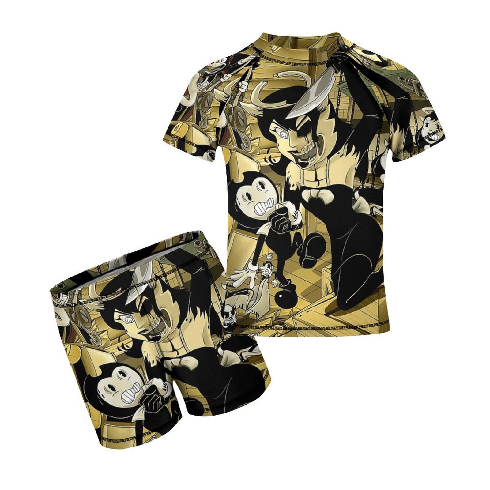 Bendy And The Ink Machine Boys Rash Guard Set 2 Piece Swimsuits Short ...
