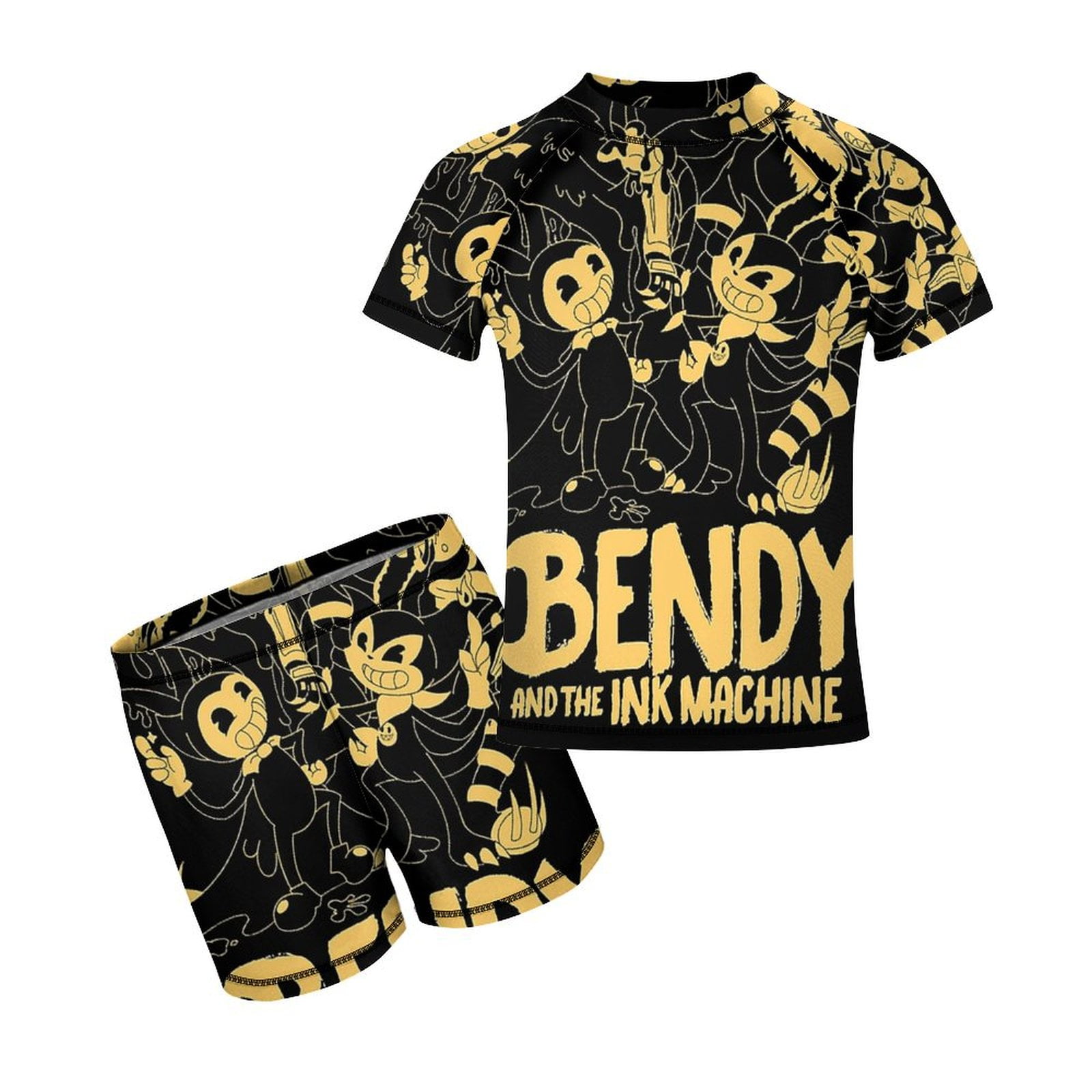 Bendy And The Ink Machine Boys Rash Guard Set 2 Piece Swimsuits Short ...