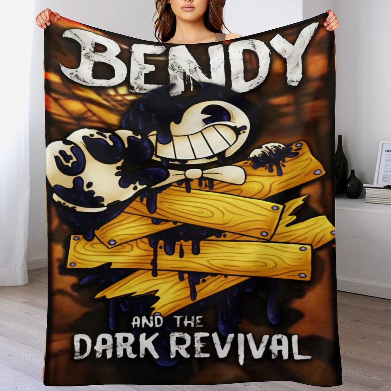 Bendy And The Ink Machine Cartoon Blanket, Soft Cozy Fluffy Plush Throw ...