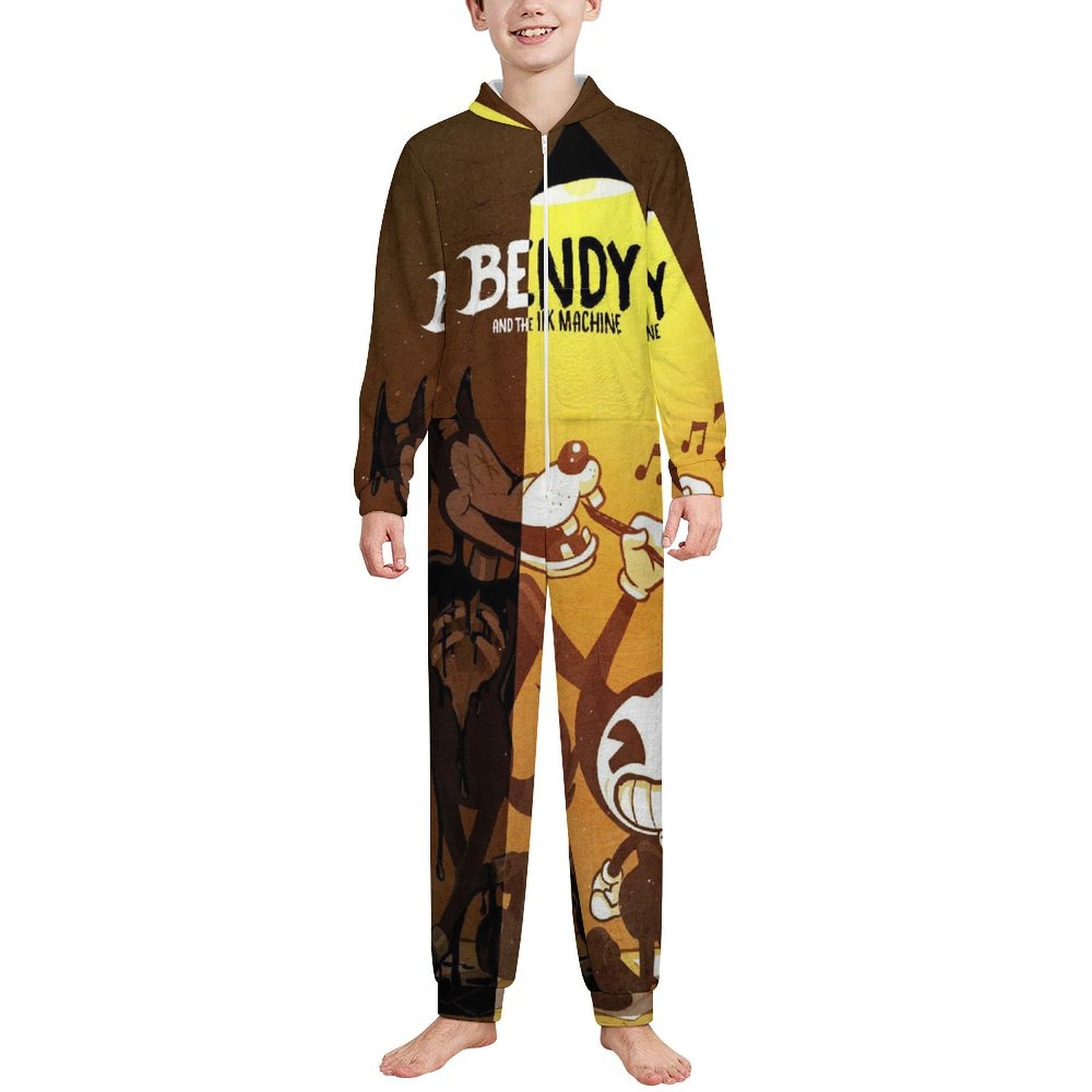 Bendy And The Ink Machine Kids One Piece Pajama Hooded Union Suit PJs ...