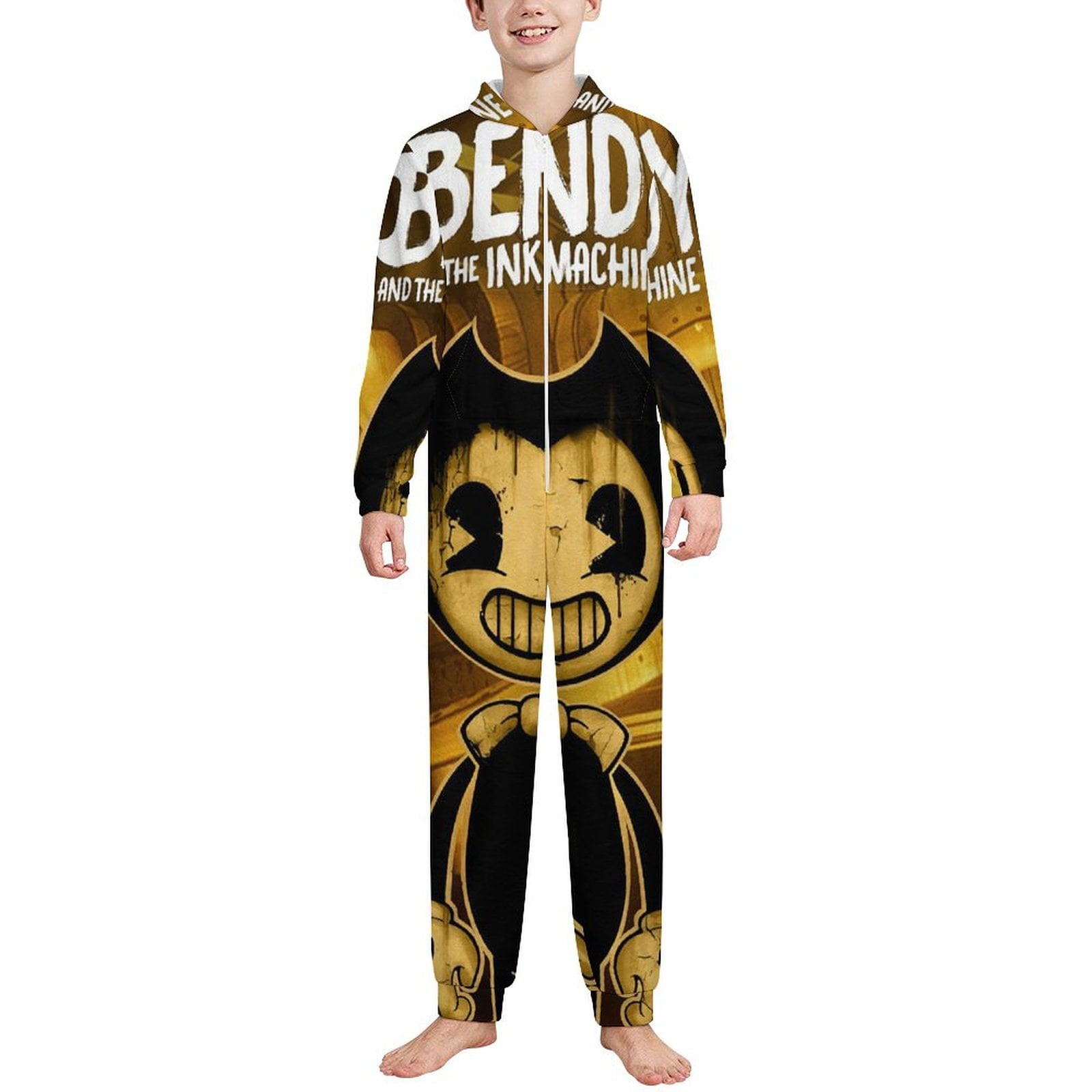 Bendy And The Ink Machine Kids One Piece Pajama Hooded Union Suit PJs ...
