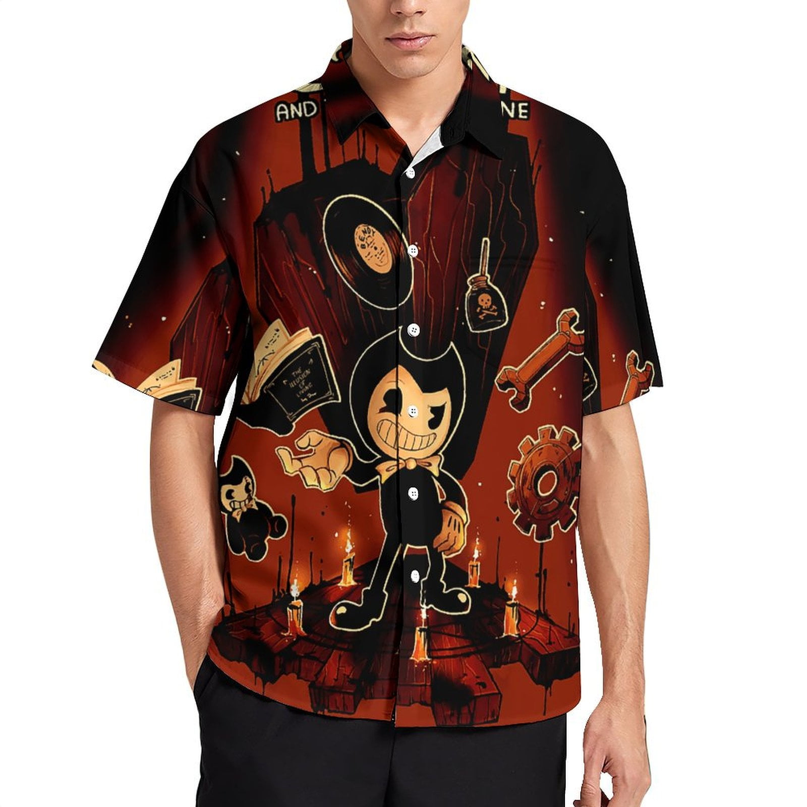 Bendy And The Ink Machine Men's Hawaiian Shirts Short Sleeve Button ...