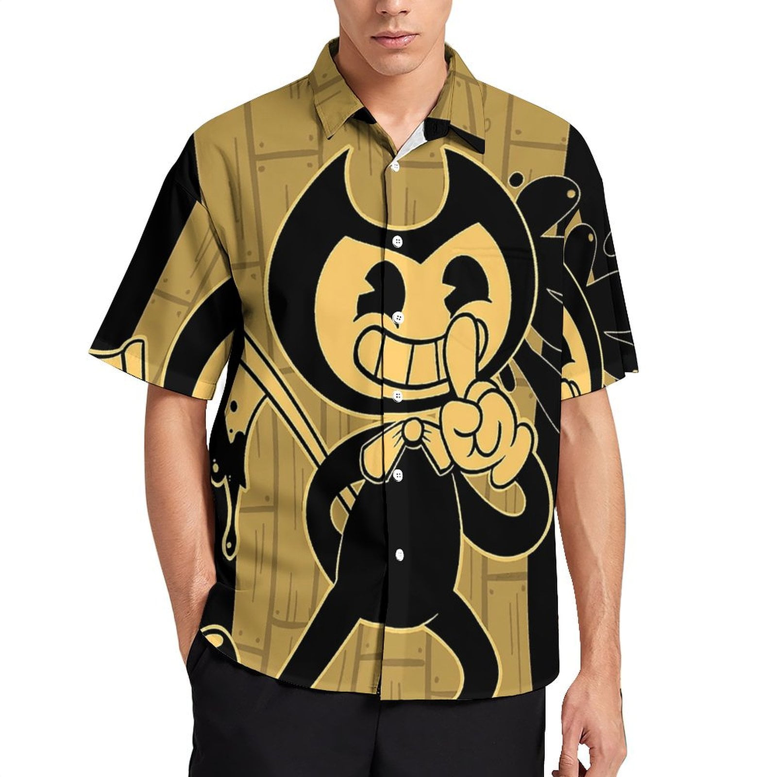 Bendy And The Ink Machine Men's Hawaiian Shirts Short Sleeve Button ...