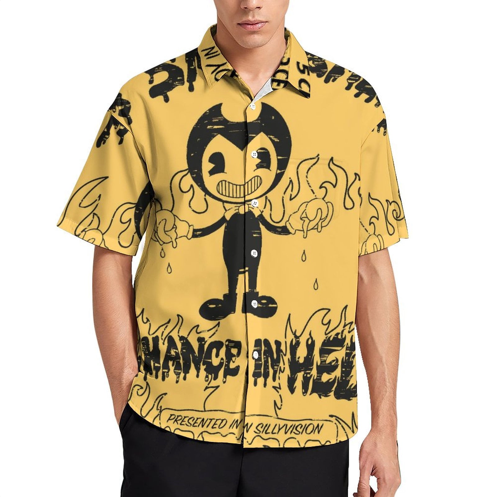 Bendy And The Ink Machine Mens Hawaiian Shirt Short Sleeve Button Down ...