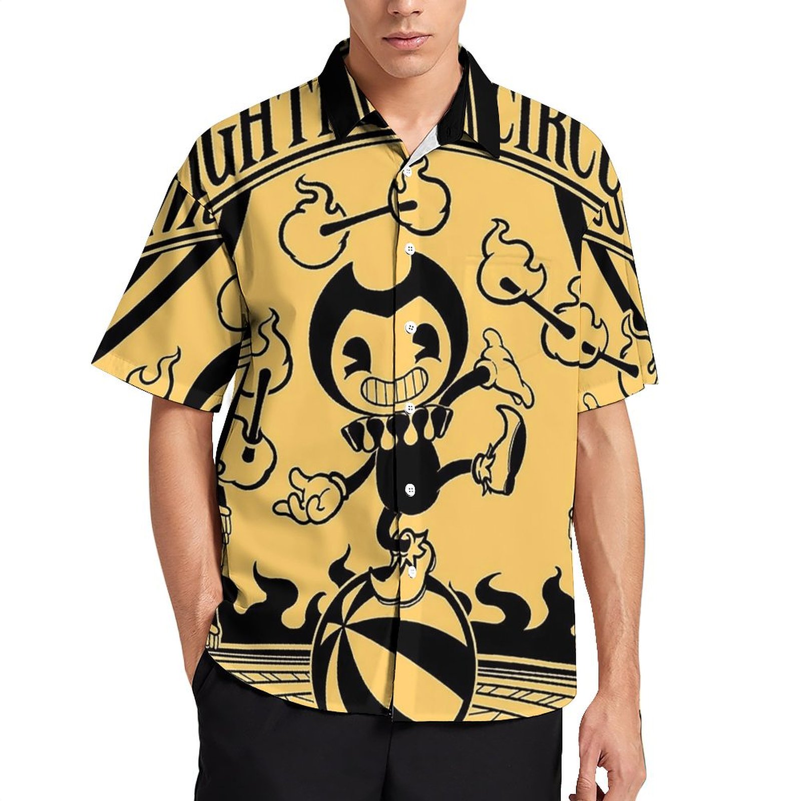 Bendy And The Ink Machine Mens Hawaiian Shirt Short Sleeve Button Down ...