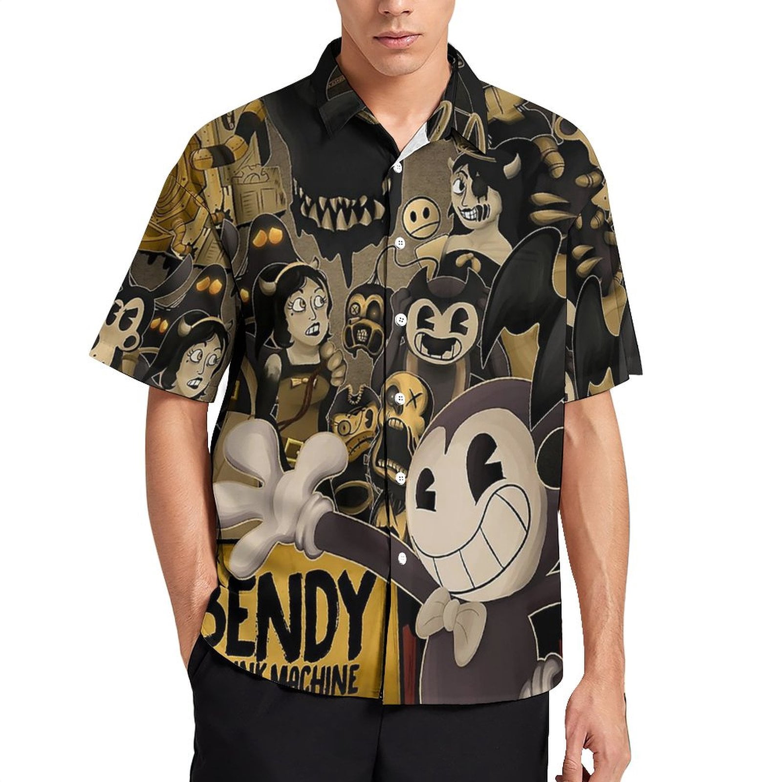 Bendy And The Ink Machine Mens Hawaiian Shirt Short Sleeve Button Down ...