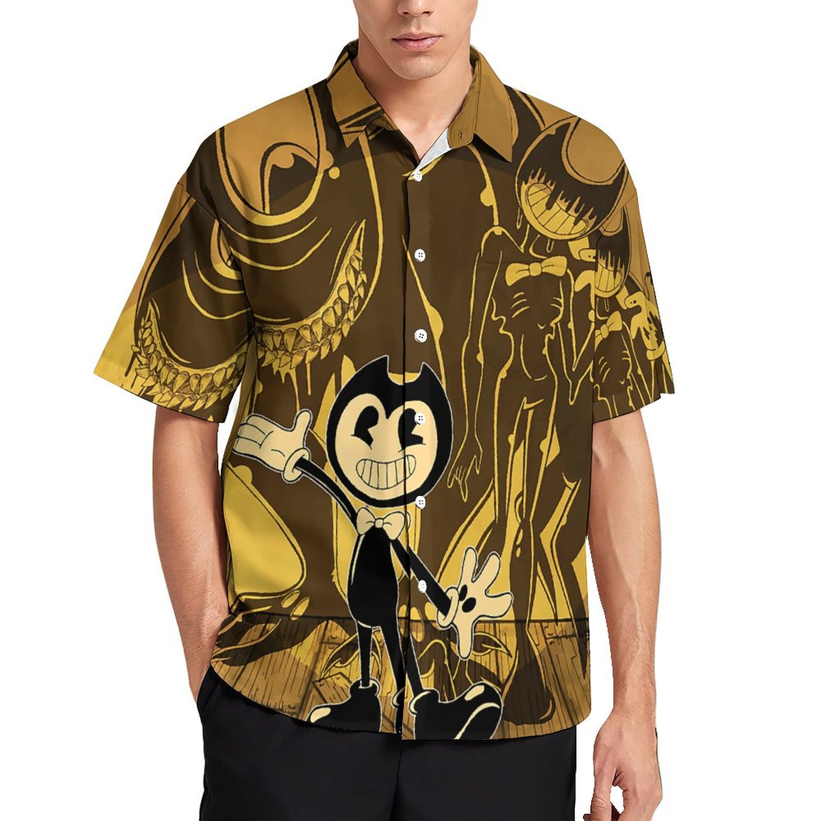 Bendy And The Ink Machine Mens Hawaiian Shirt Short Sleeve Button Down ...
